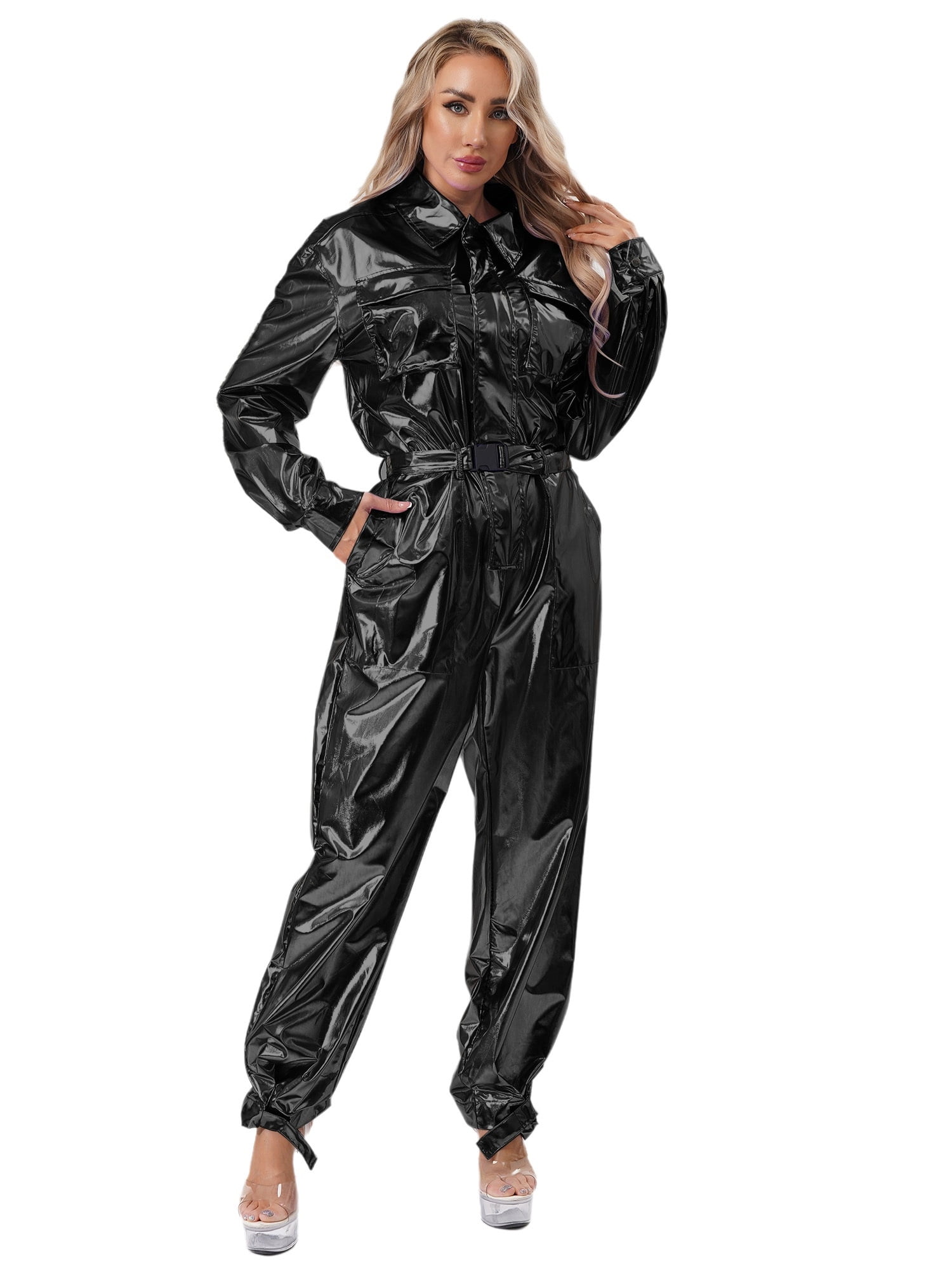 Choomomo Women Alien Outfits One-piece Rompers Dancewear Shiny Metallic ...