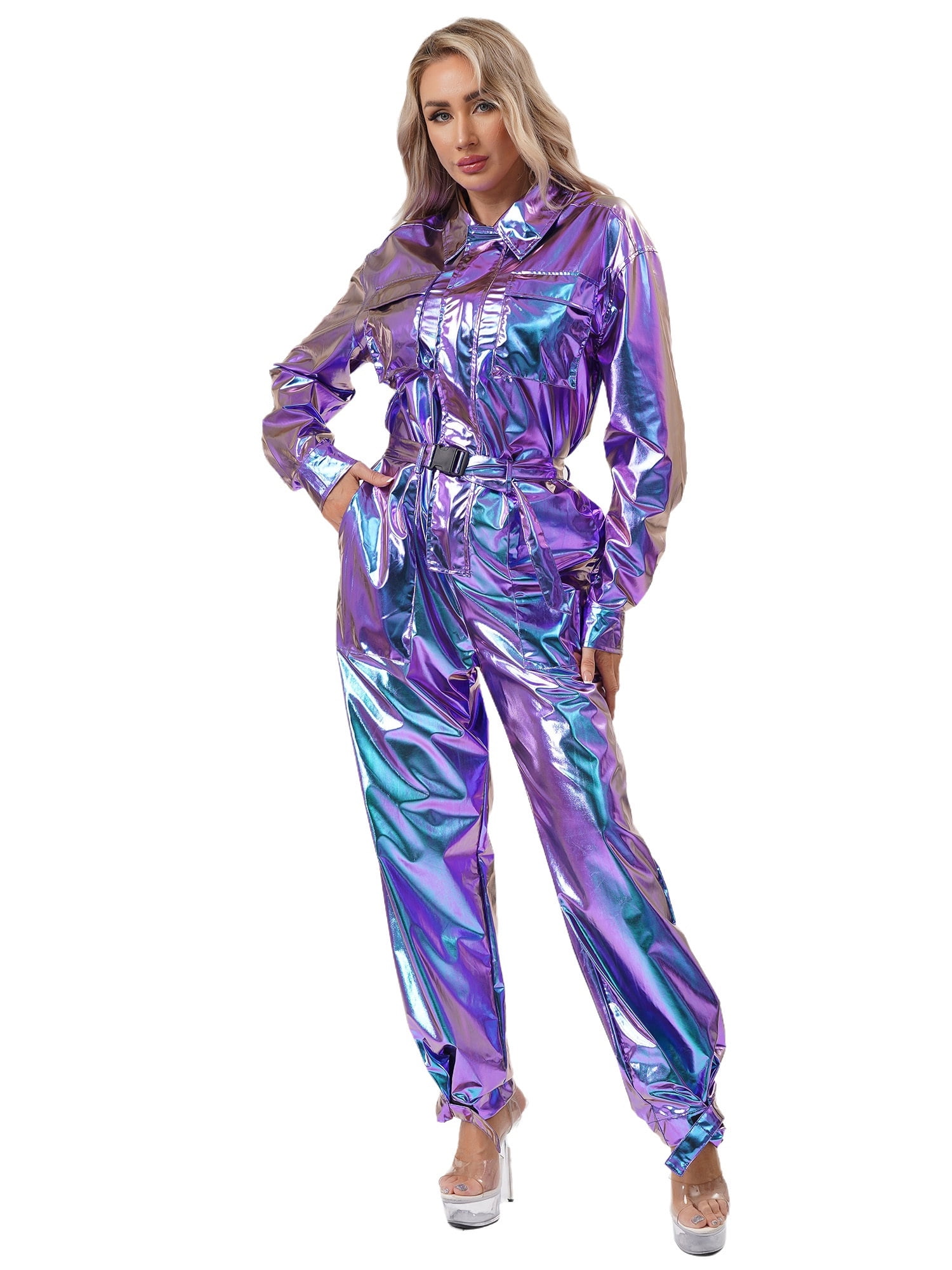 Choomomo Women Alien Outfits One-piece Rompers Dancewear Shiny Metallic ...