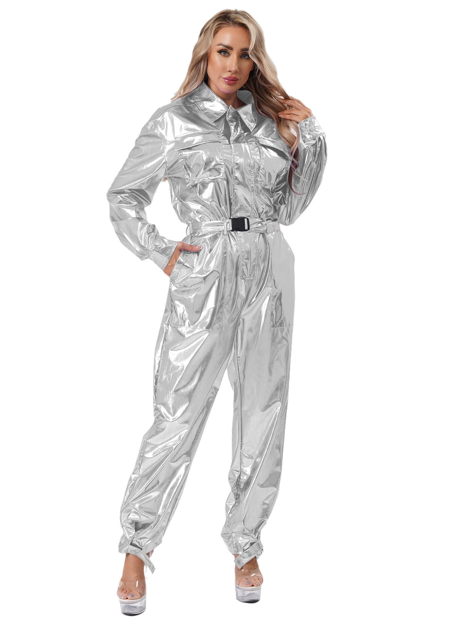 Choomomo Women Alien Outfits One-piece Rompers Dancewear Shiny Metallic ...