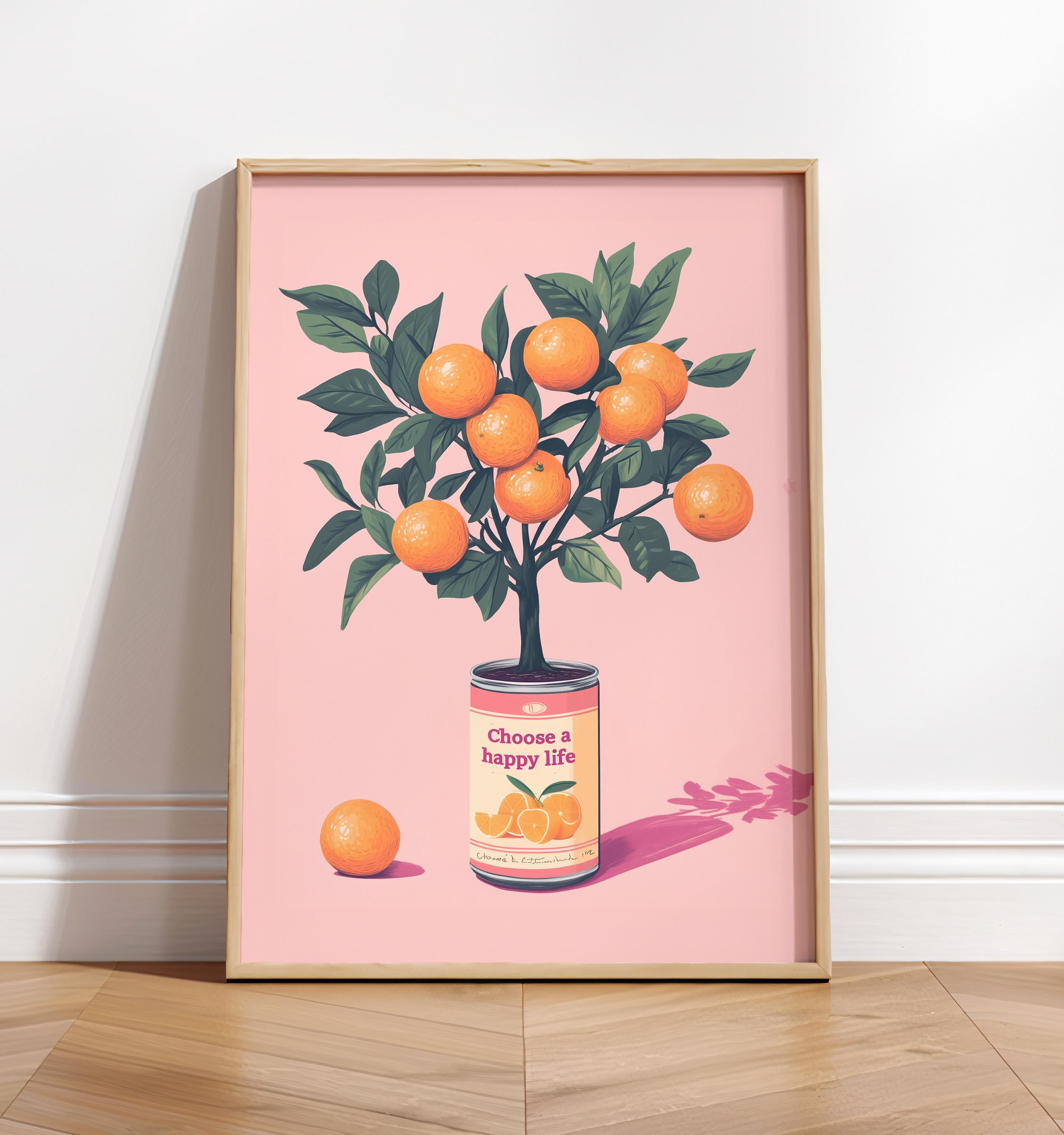 Choose A Happy Life Art Print, Motivational Orange Tree Poster Vintage ...