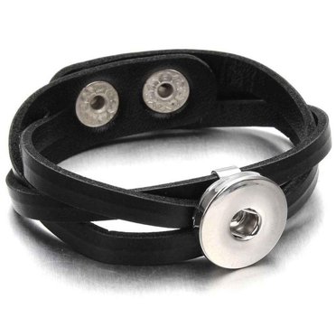 Choose Color | Leather 9in. Knit Bracelet Snap Jewelry Fits 18MM 20MM ...