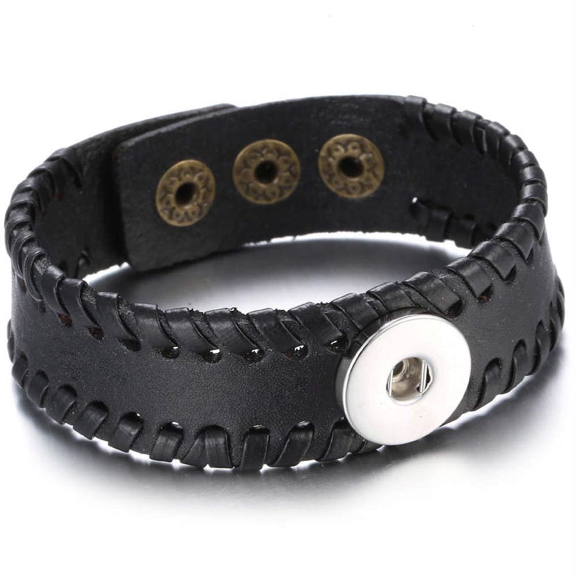 Choose Color | Leather 9in. Knit Bracelet Snap Jewelry Fits 18MM 20MM ...