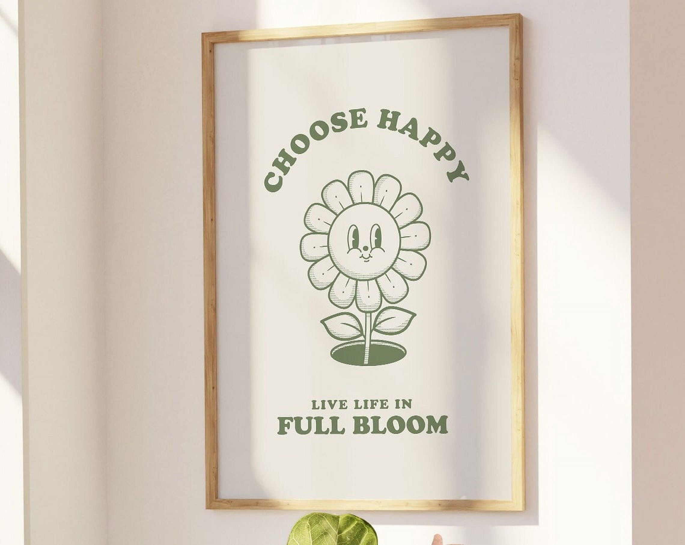 Choose Happy Retro Quote Wall Art, Motivational Poster, Positive Mantra ...