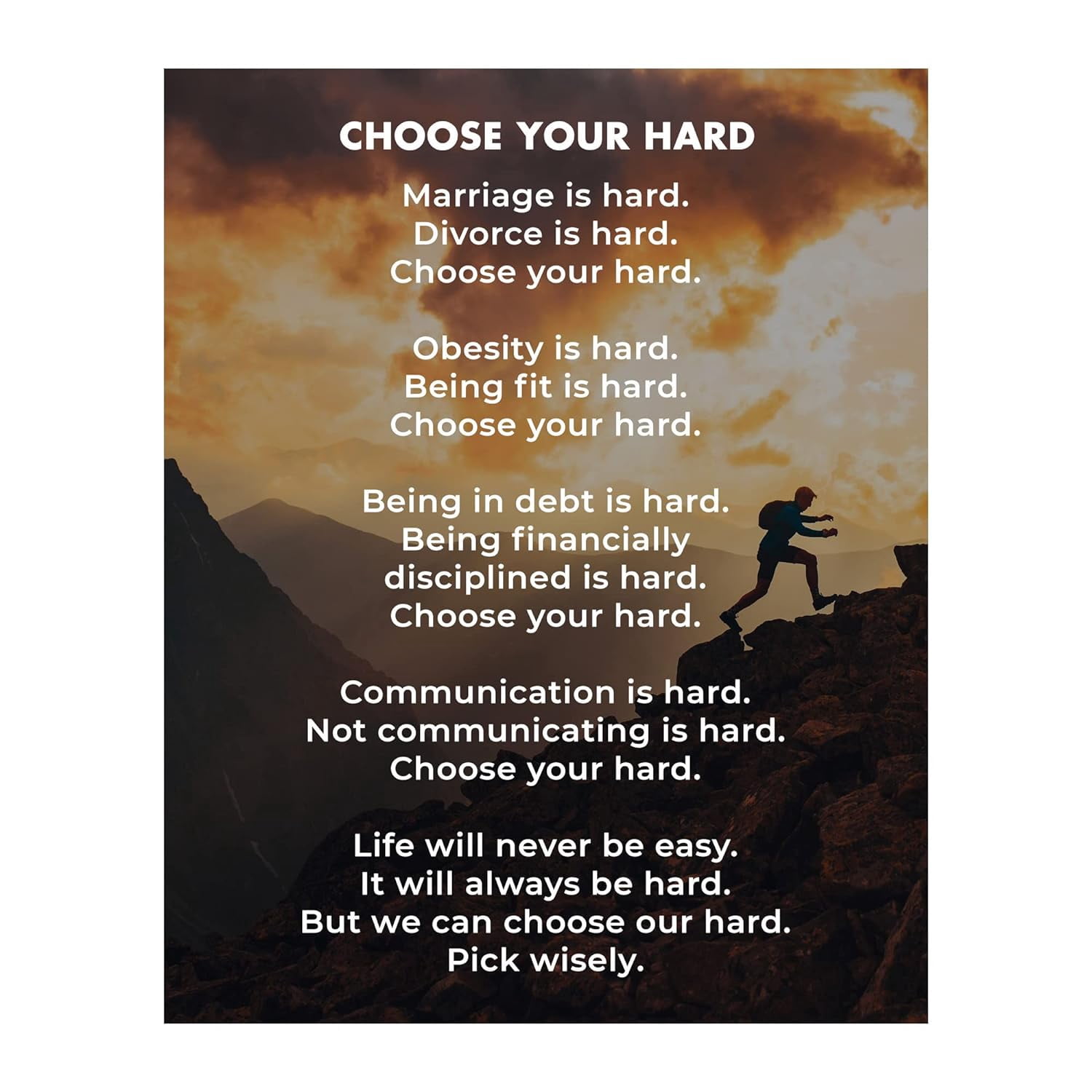 Choose Your Hard Life - Inspirational Quotes Wall Art, Modern ...