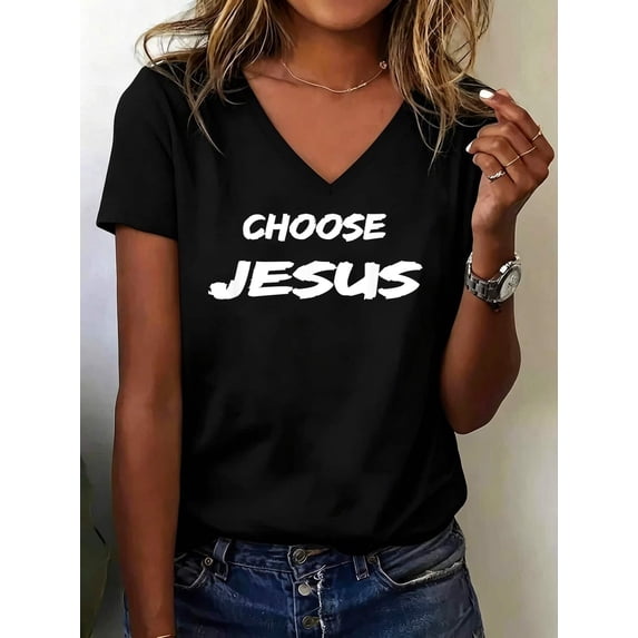 Choose Jesus For Her & Him Gift V Neck T-Shirt Cotton Women's V Neck ...