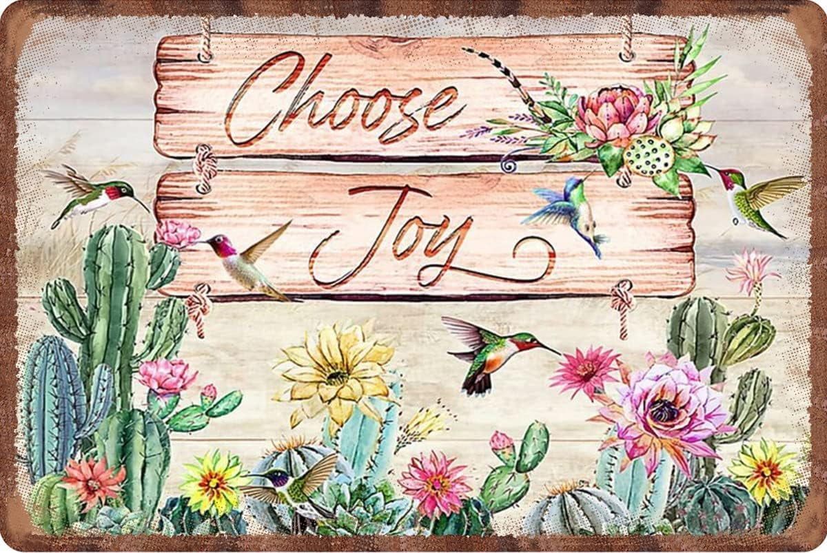 Choose Joy Cactus Garden Hummingbird Metal Tin Sign Poster Wall Plaque ...