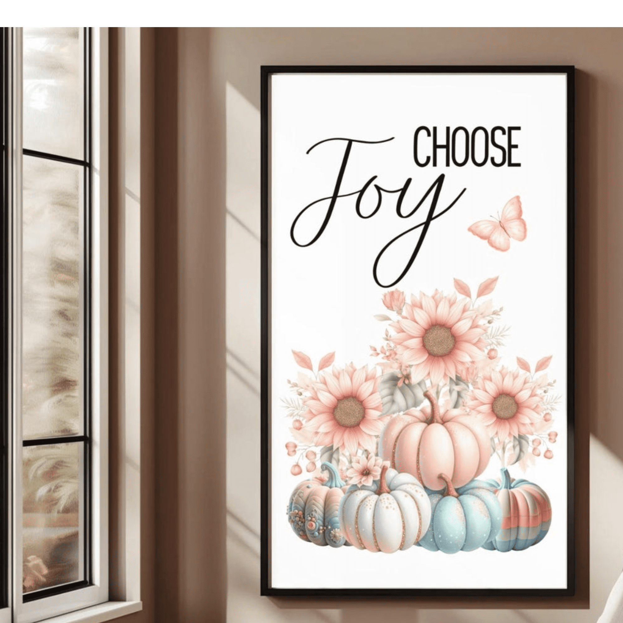 Choose Joy Inspirational Floral Quote Farmhouse Poster, Unframed Canvas ...