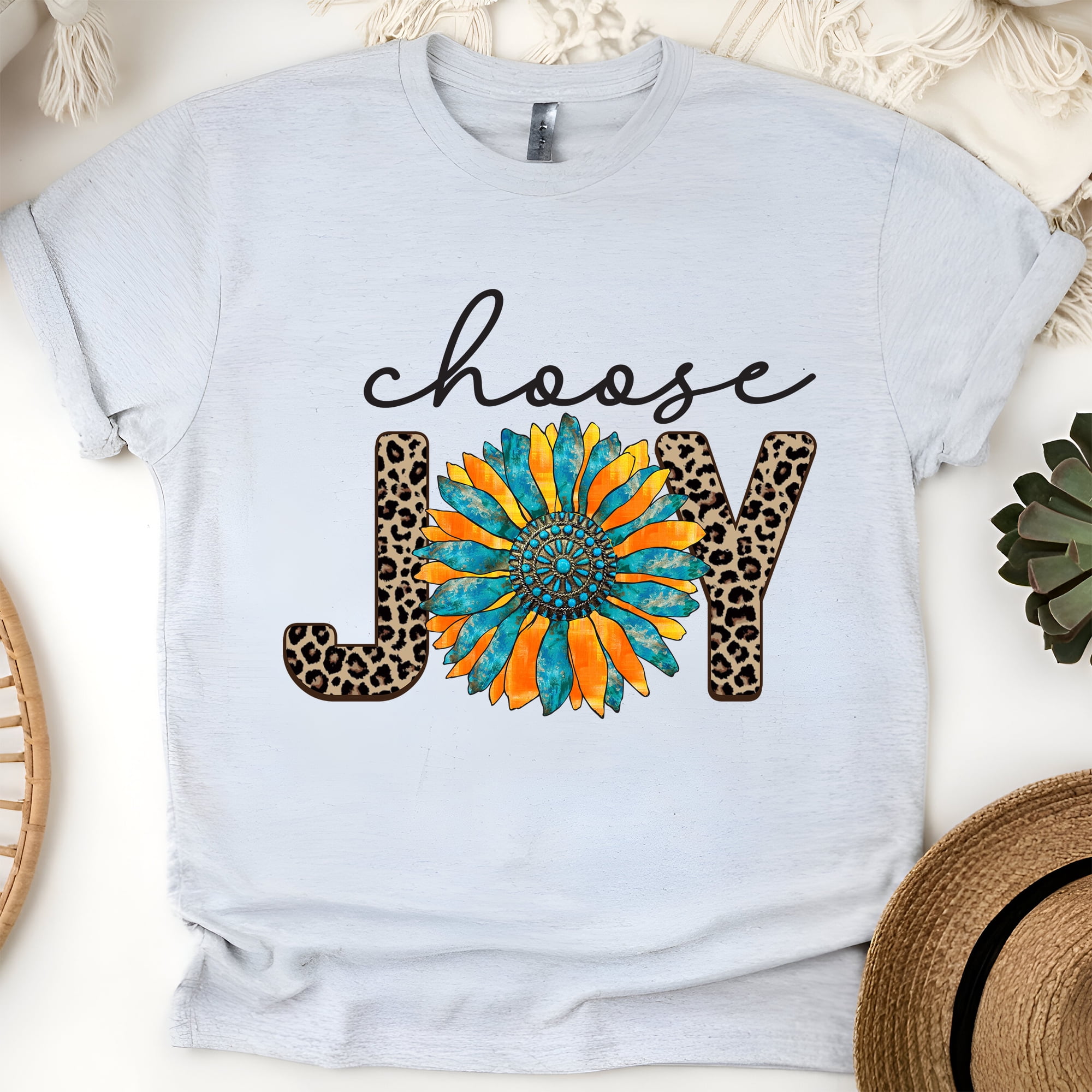 Choose Joy Leopard Print Sunflower Christian T-Shirt, Ash, Size 2XL ...