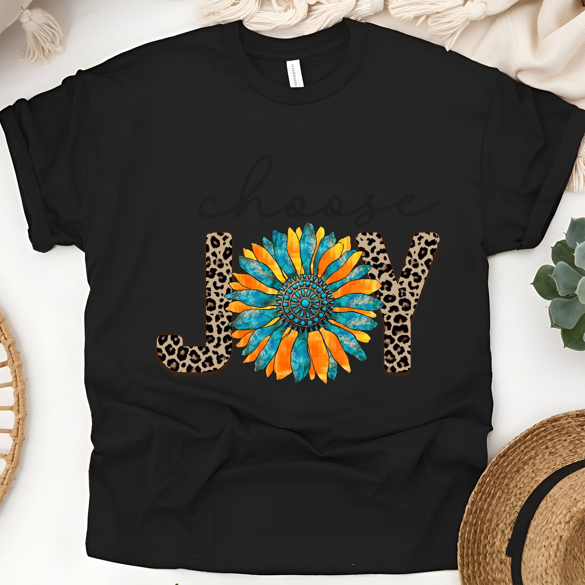 Choose Joy Leopard Print Sunflower Christian T-Shirt, Black, Size 3XL ...