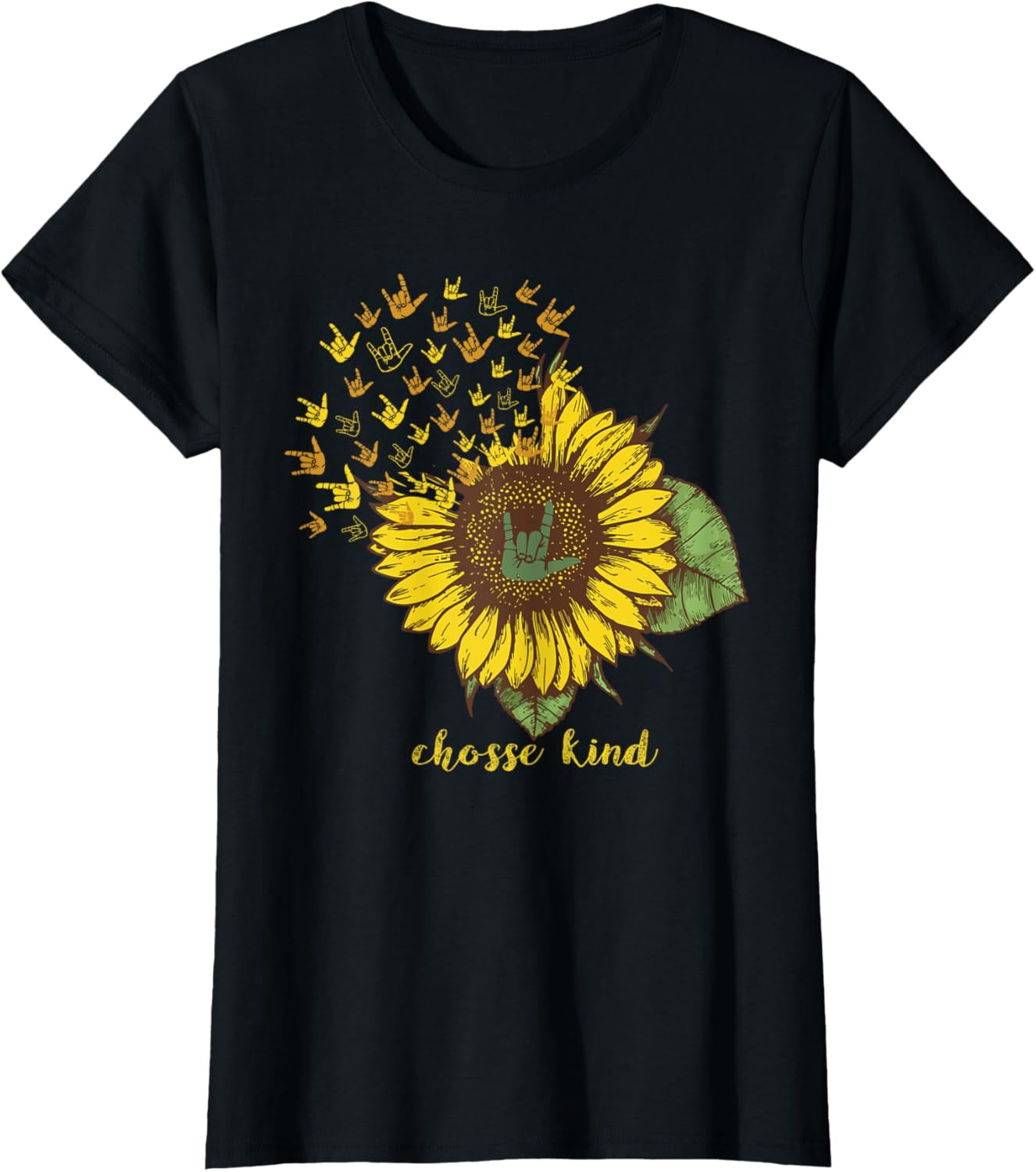 Choose Kind Sunflower Deaf ASL American Sign Language Tshirt T-Shirt ...