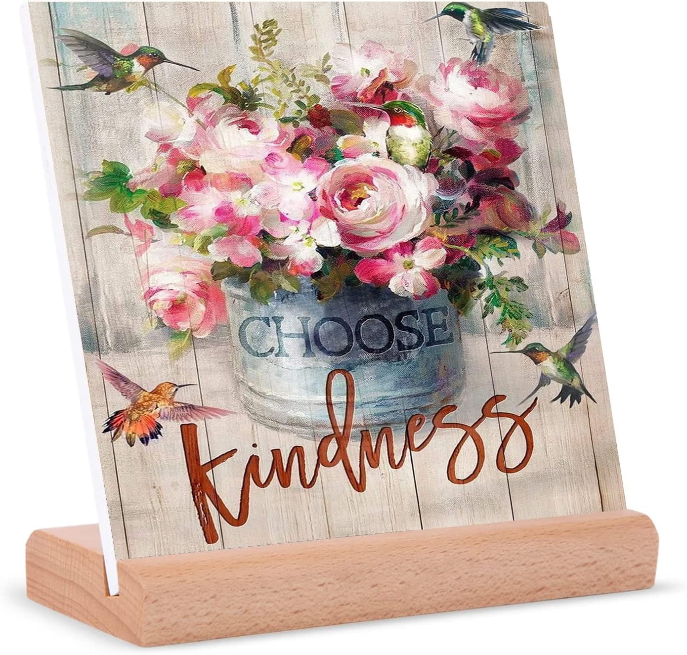 Choose Kindness Hummingbird Ceramic Table Plaque with Wooden Stand Desk ...