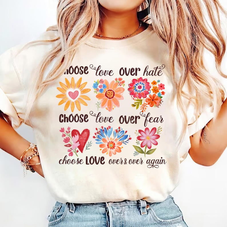 Choose Love T-Shirt, Boho Floral Inspirational Shirt, Peace and Kindness T-Shirt, Trendy Spring ...