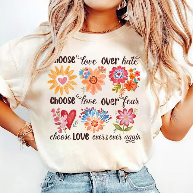 Choose Love T-Shirt, Boho Floral Inspirational Shirt, Peace and ...