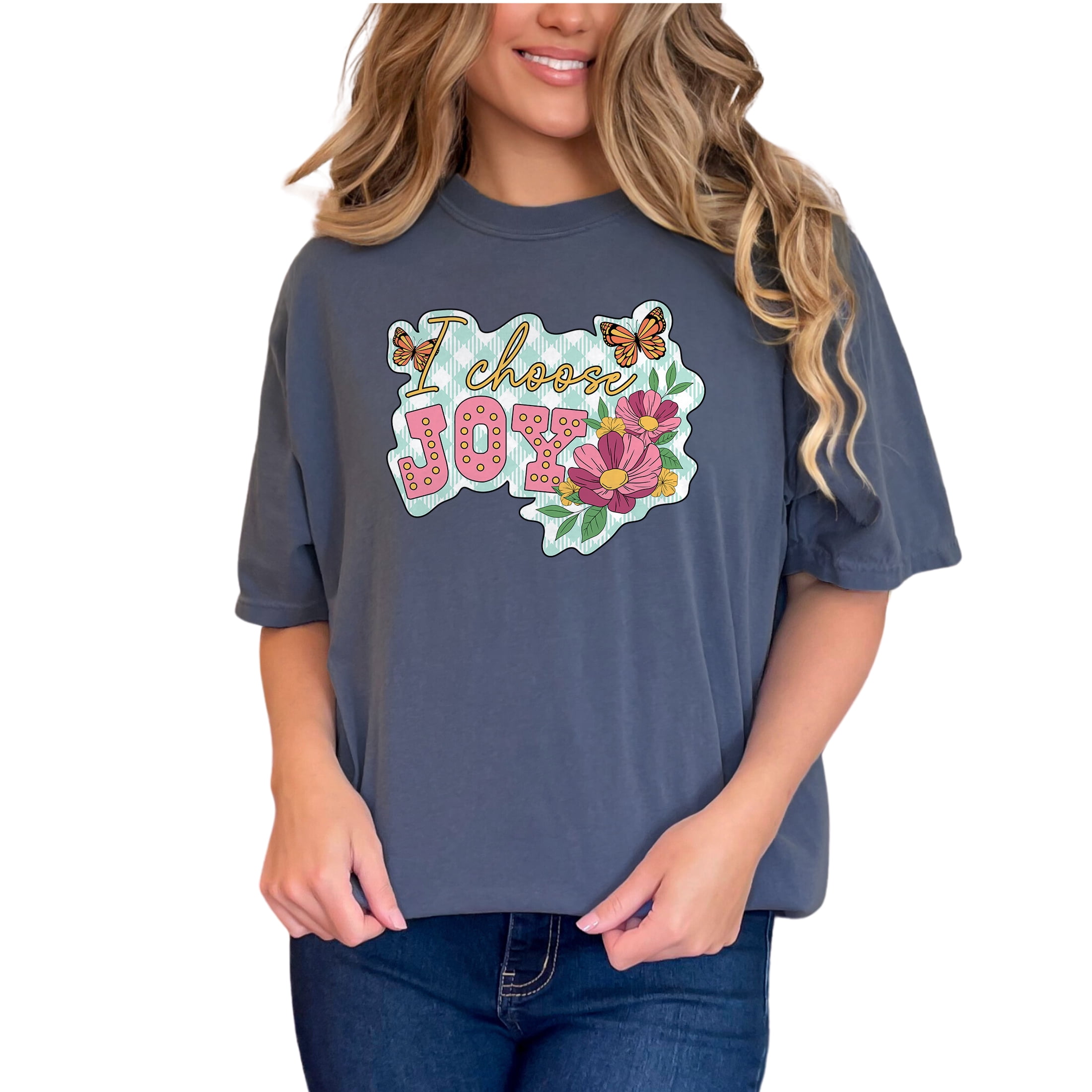 Choosing Joy Graphic T-Shirt, Motivational Tee with Butterflies and ...