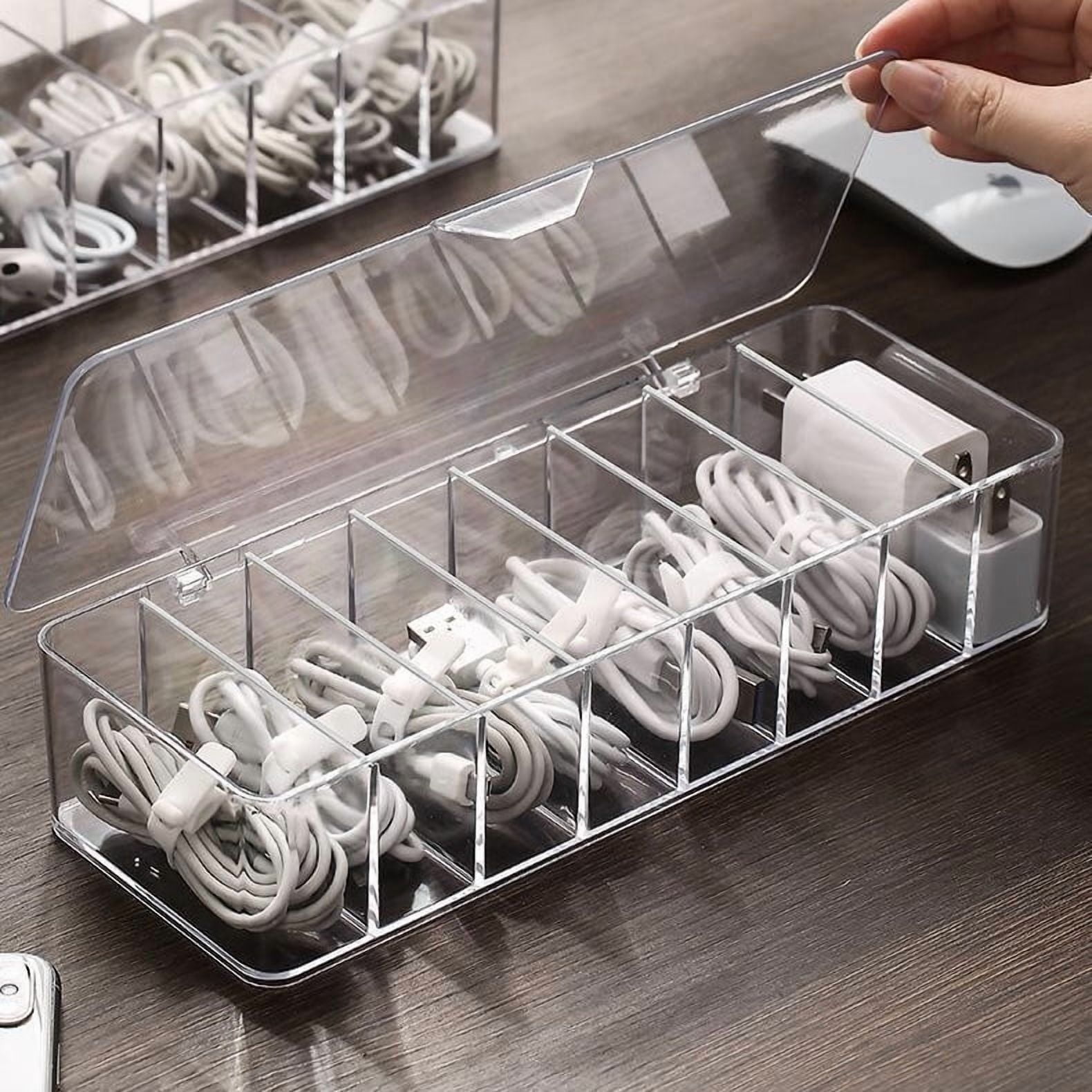 ChoovyShop Cable Organizer Box with Lid, Clear Plastic Charger Cord ...