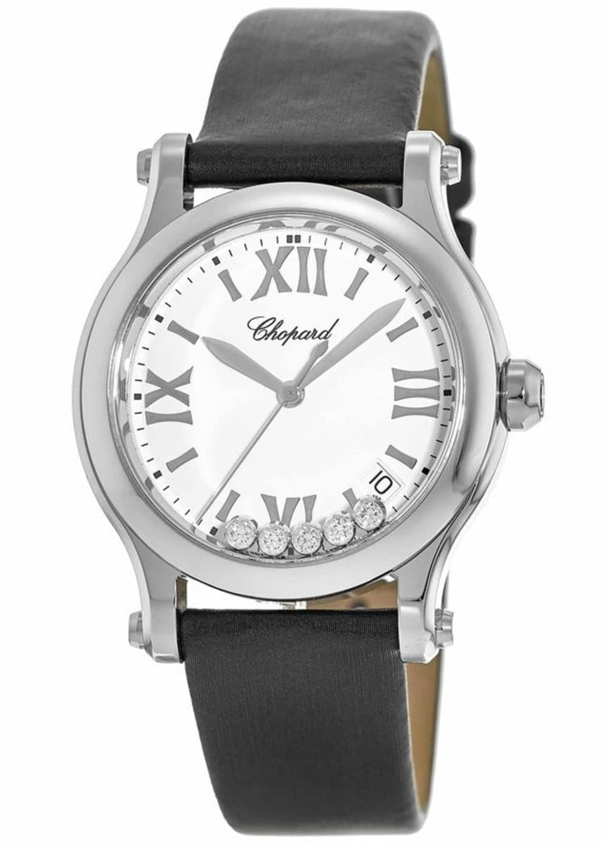 Chopard Happy Sport Medium 36mm Floating Diamond Dial Black Satin Strap ...