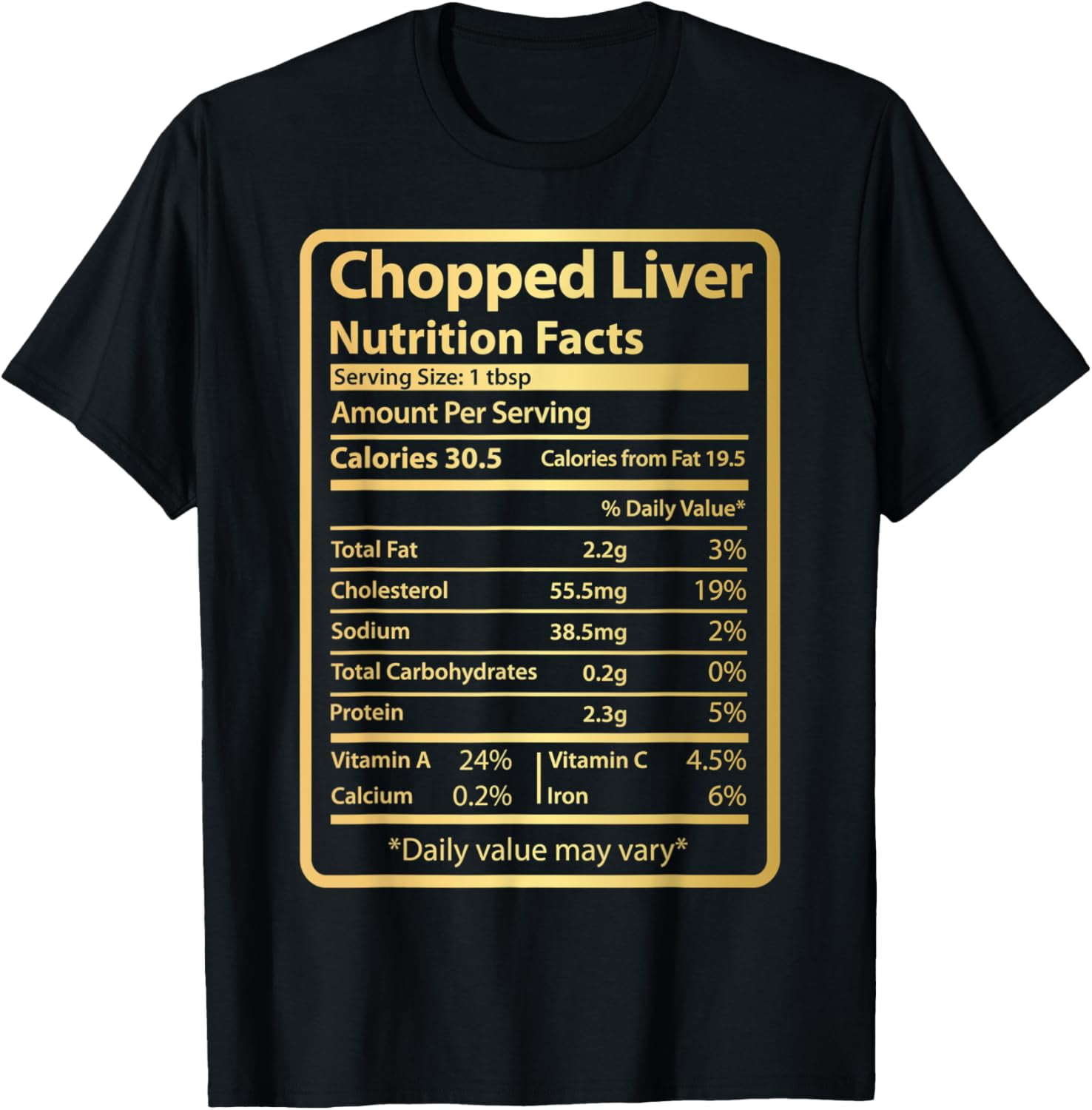 Chopped Liver Nutrition Facts Funny Food for Thanksgivings T-Shirt ...