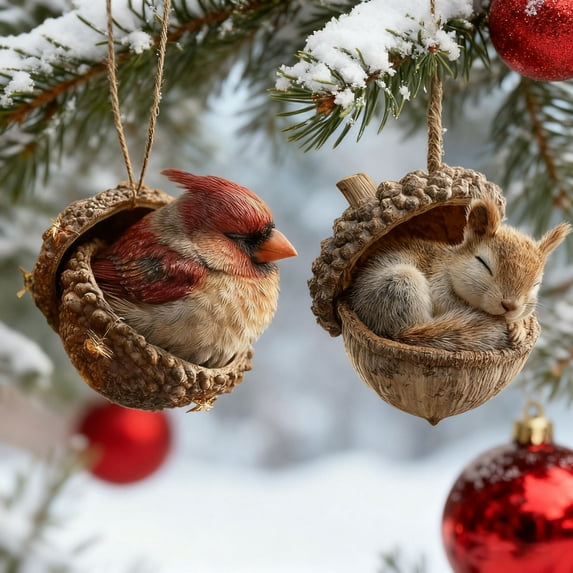 Chopper 2Pcs 3.14" Resin Forest Animal Ornaments Set Cute Hazelnut ...