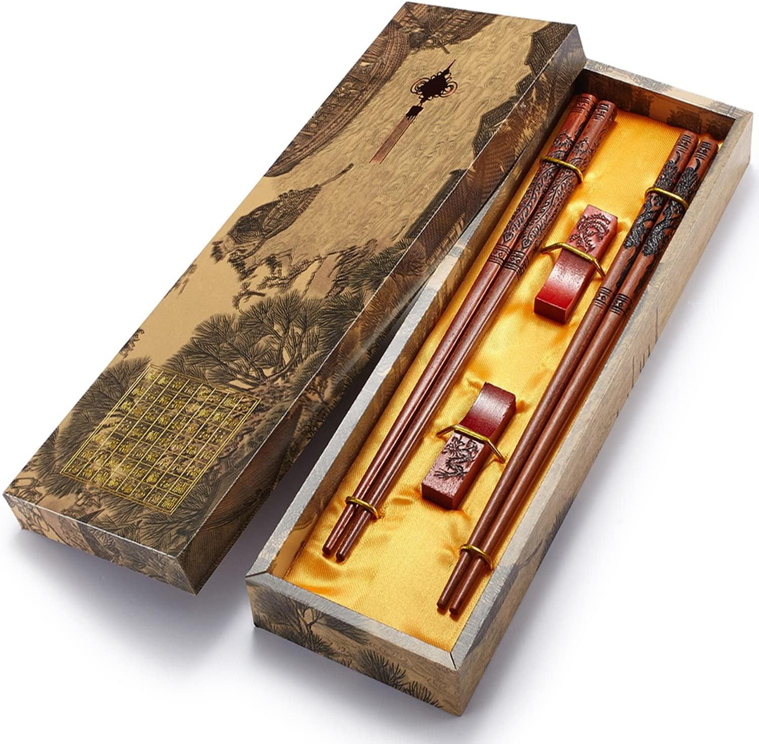 Chopstick Reusable Chinese Dragon and Phoenix Chopsticks with Holder ...
