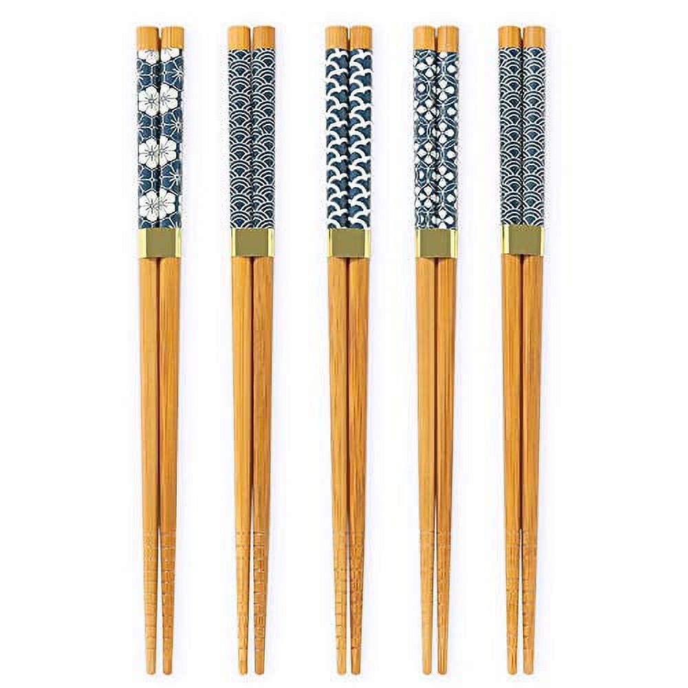 Chopsticks 5 Pairs Japanese Style Bamboo Chop Sticks Natural Reusable ...
