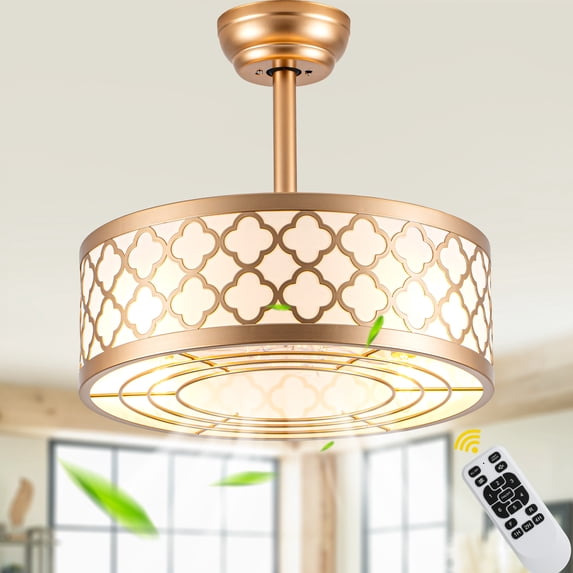 Chords Attic 18" Gold Caged Ceiling Fan with Lights and Remote Control ...