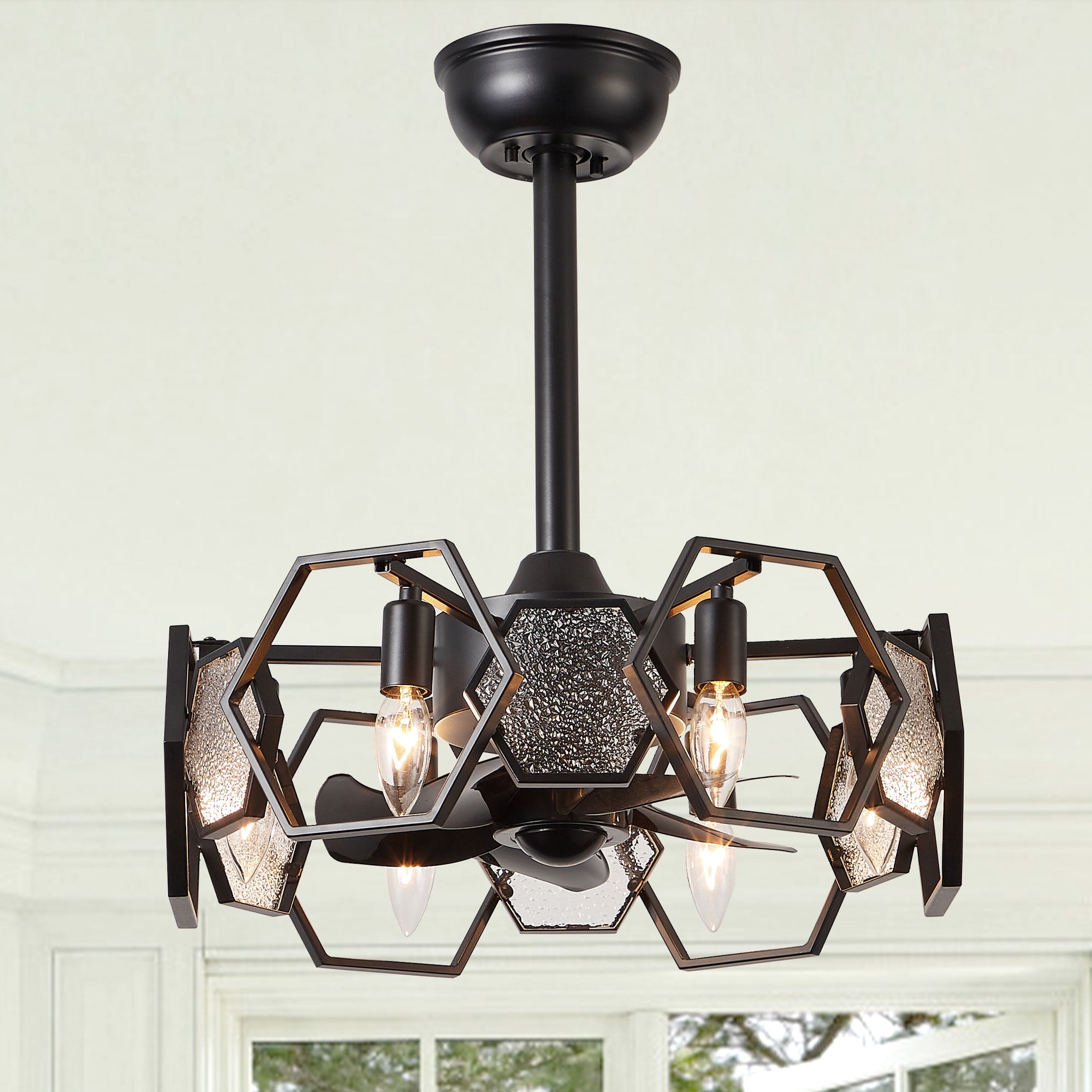 Chords Attic 19" Glass Ceiling Fan with Lights and Remote Control, 6 ...