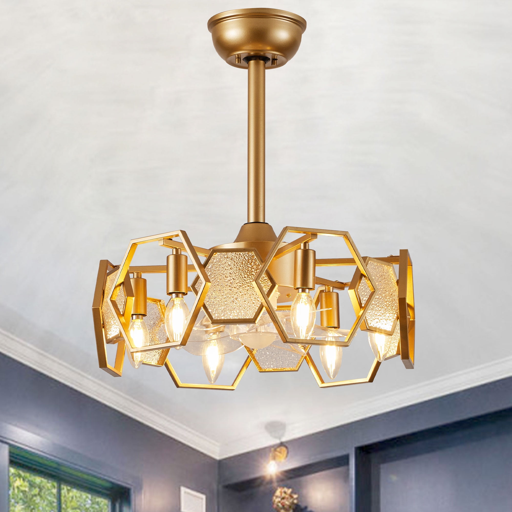 Chords Attic 19" Glass Ceiling Fan with Lights and Remote Control, 6 ...