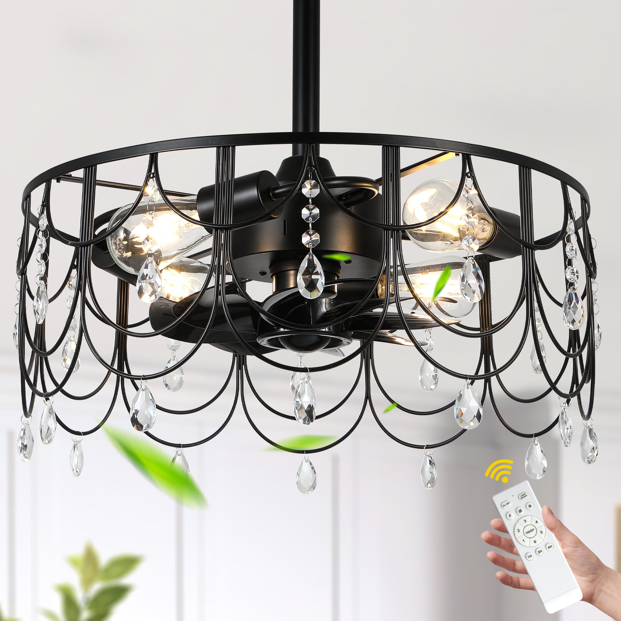 Chords Attic 21" Reversible 7-Blade Crystal Ceiling Fan with Lights and ...