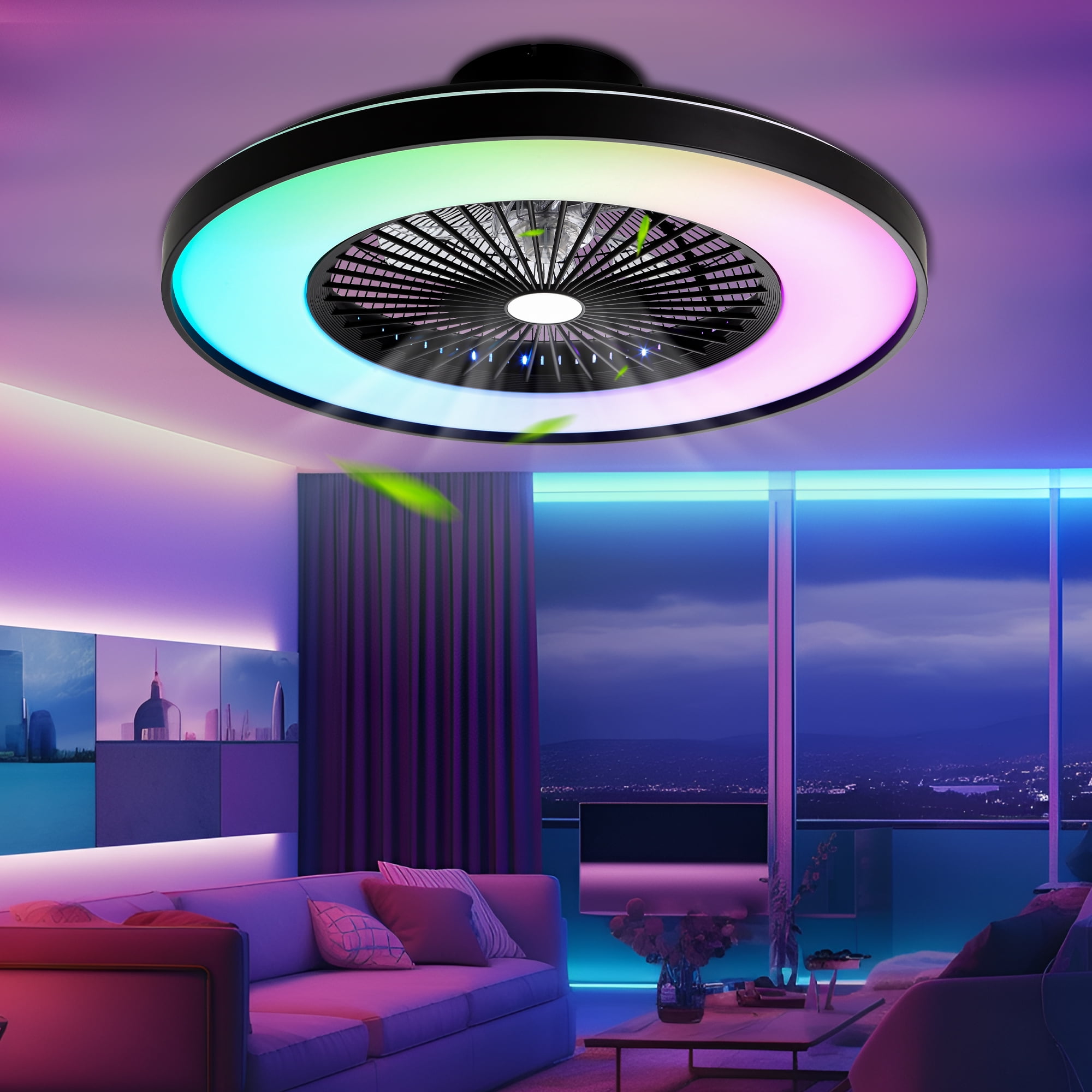 Chords Attic 23" Smart RGB Flush Mount Ceiling Fan with LED Light, App ...