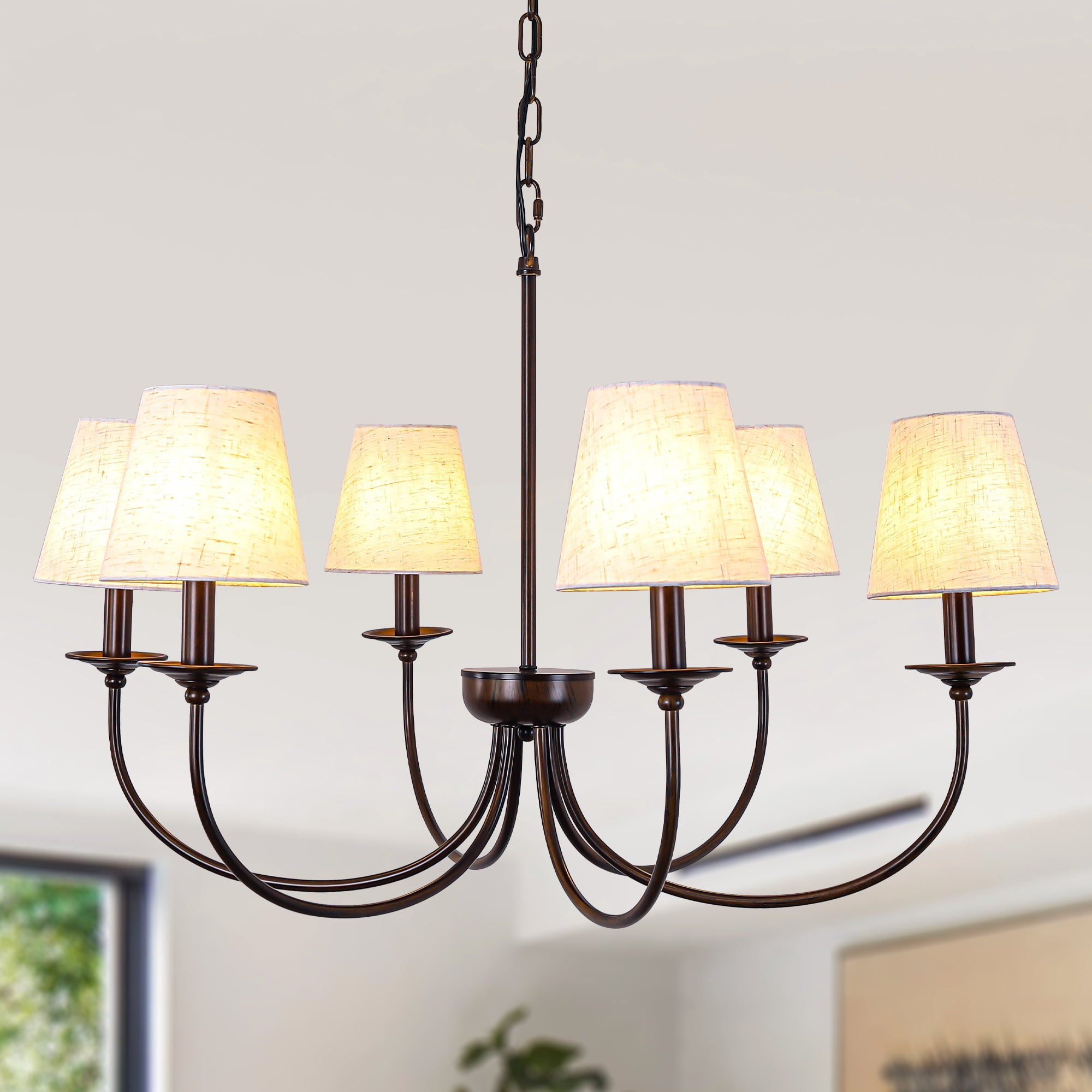 Chords Attic 30" 6-Light Black Chandelier with Distressed Fabric Shades ...