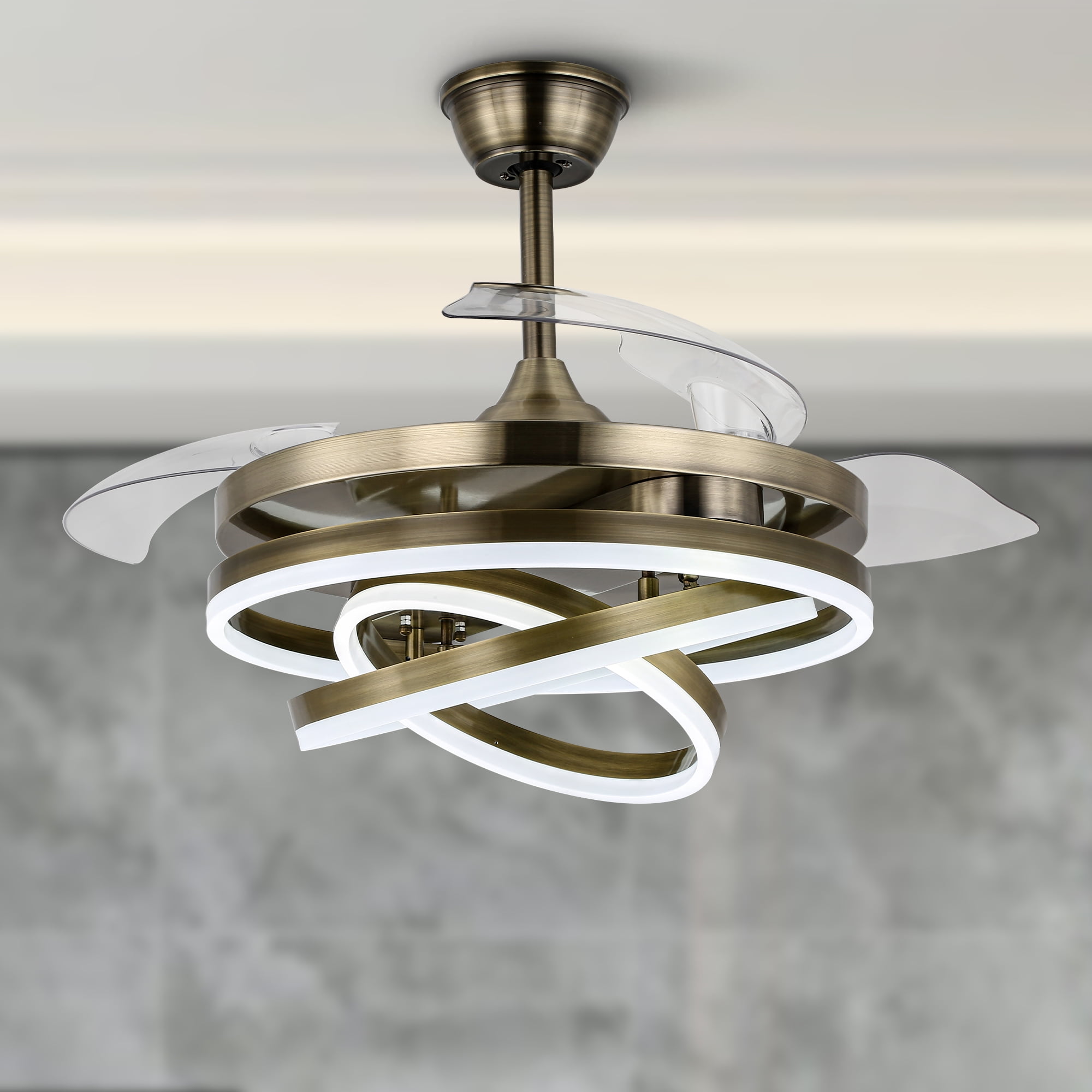 Chords Attic 36" DIY Shape LED Retractable Ceiling Fan With Light 6 ...
