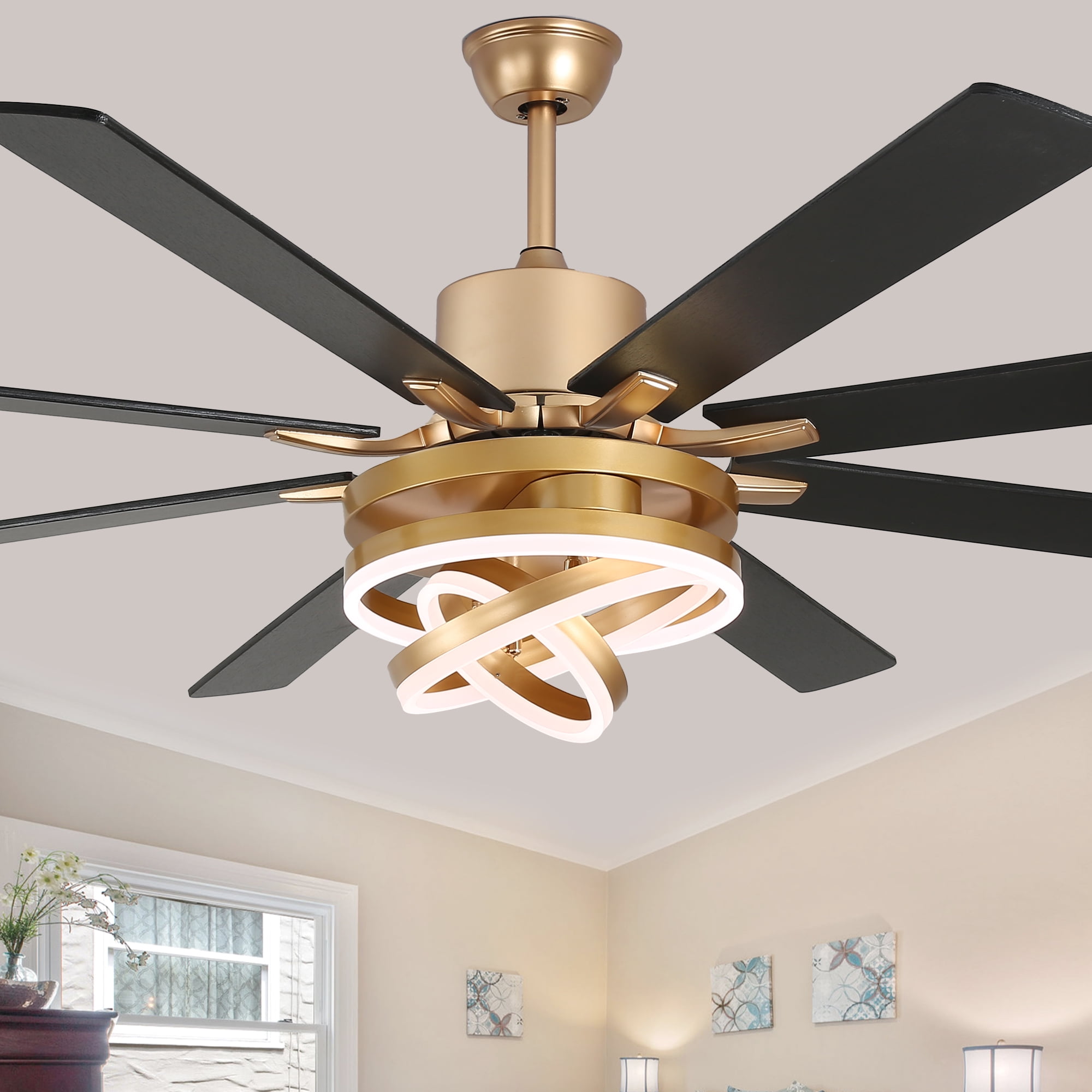 Chords Attic 72" 8-Blade DIY Shape Reversible Ceiling Fan with LED ...