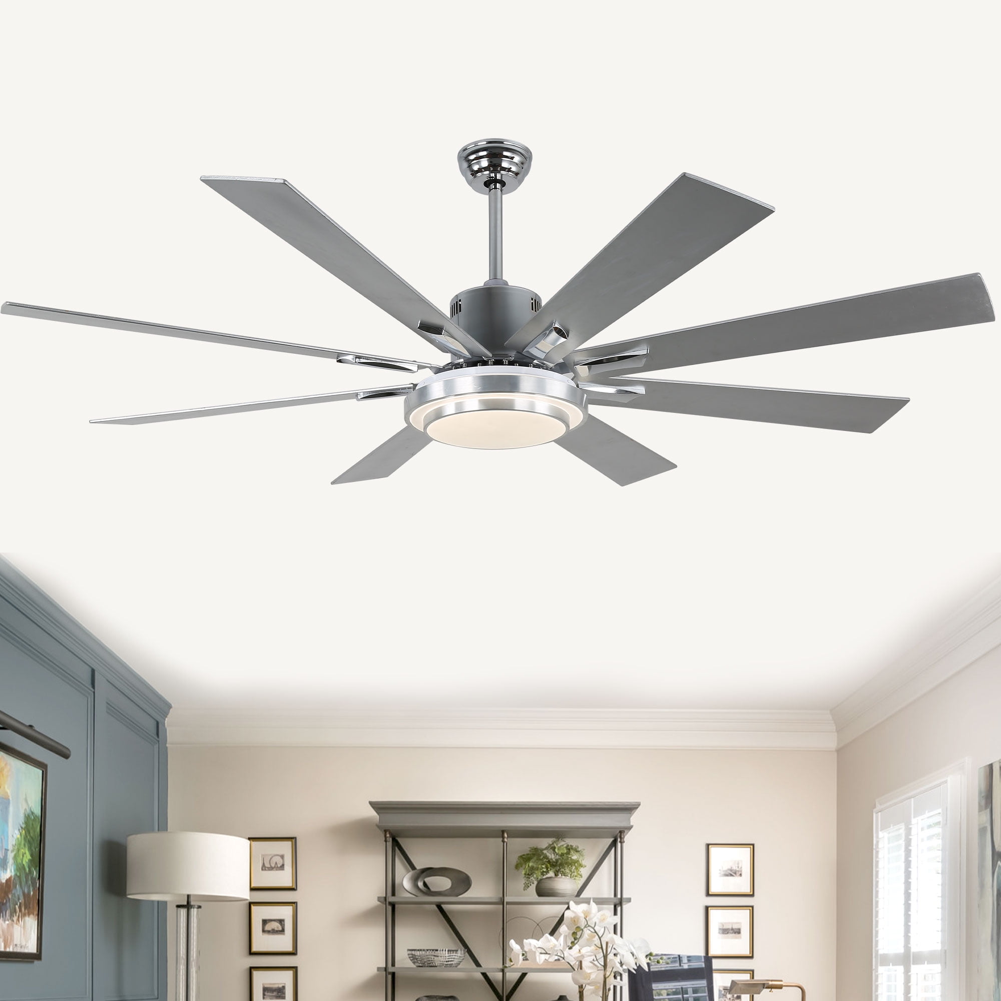 Chords Attic 72" 8-Blade Reversible Ceiling Fan with LED lights and Remote Control, 6-Speed ...