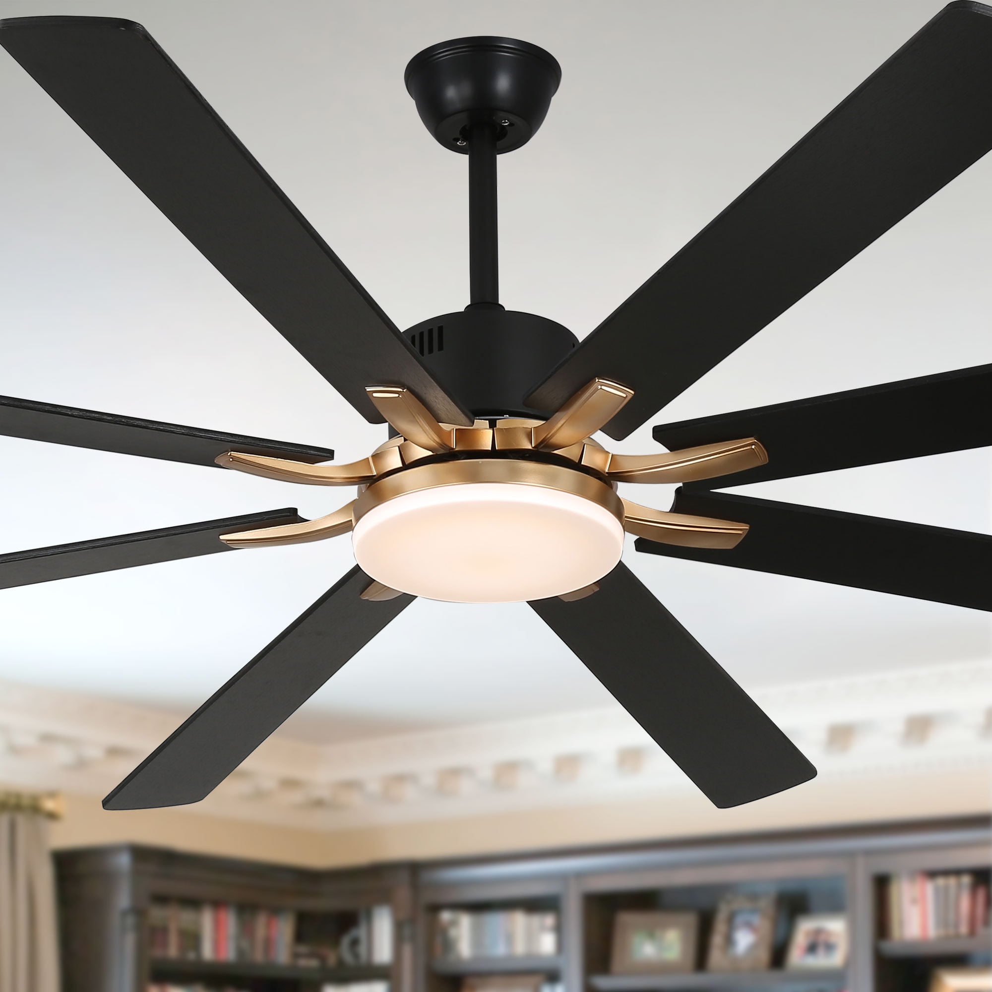 Chords Attic Ceiling Fan with LED Light, 8-Blade Reversible DC Motor ...