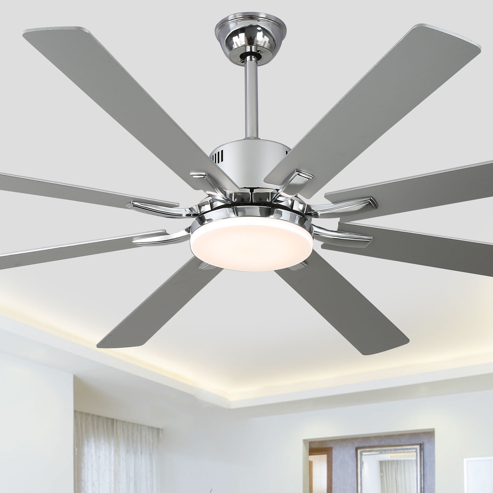 Chords Attic Ceiling Fan with LED Light, 8-Blade Reversible DC Motor ...