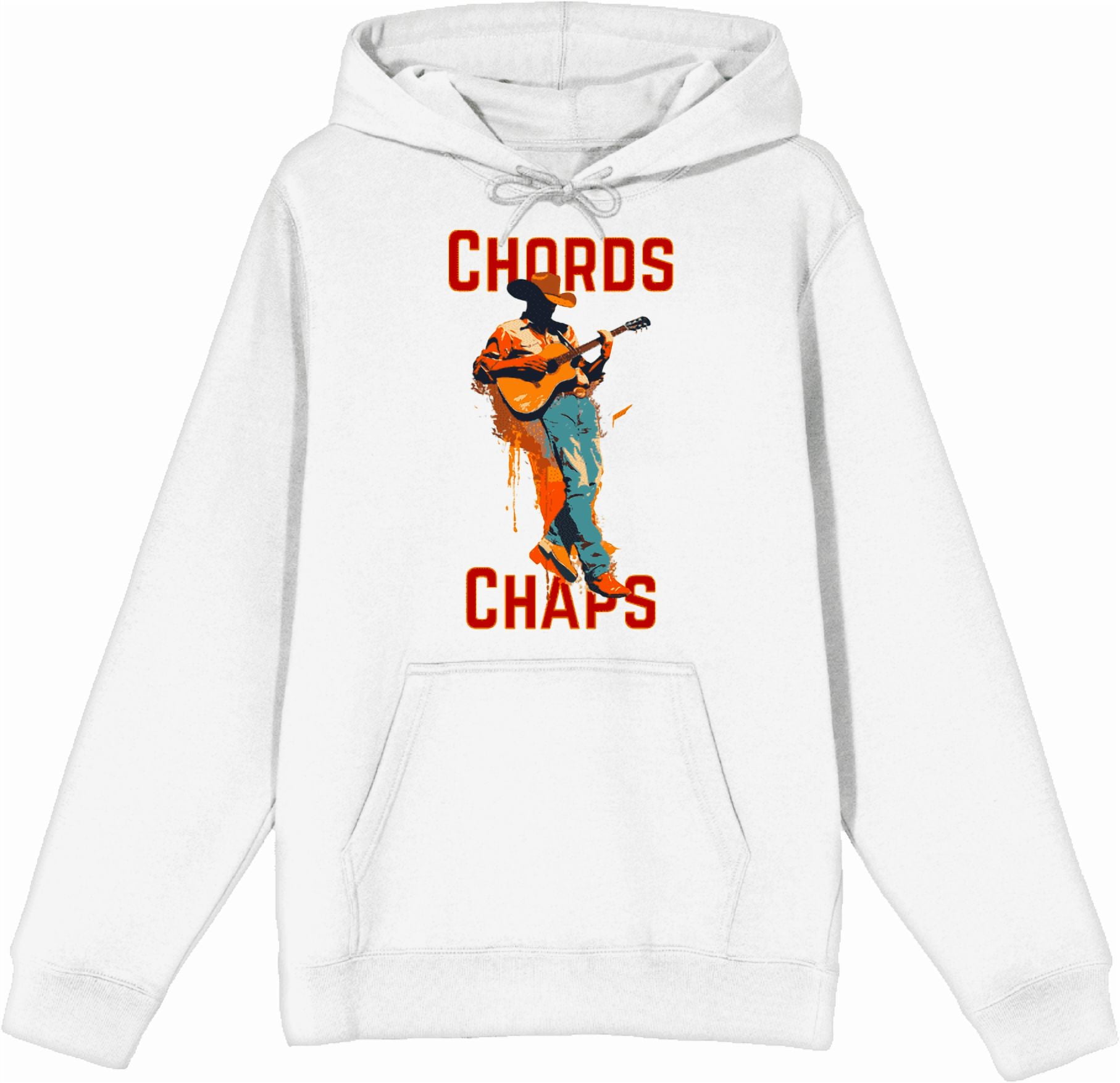 "Chords & Chaps" Cowboy Americana Adult White Long Sleeve Hoodie-Large ...