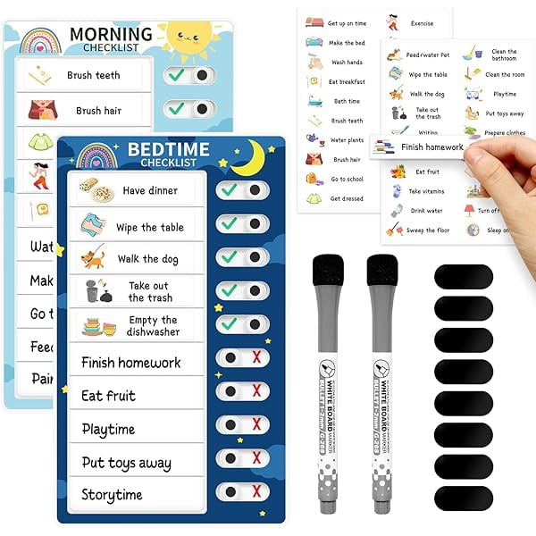 Chore Chart for Kids: Dry Erase Visual Schedule, Magnetic Bedtime ...