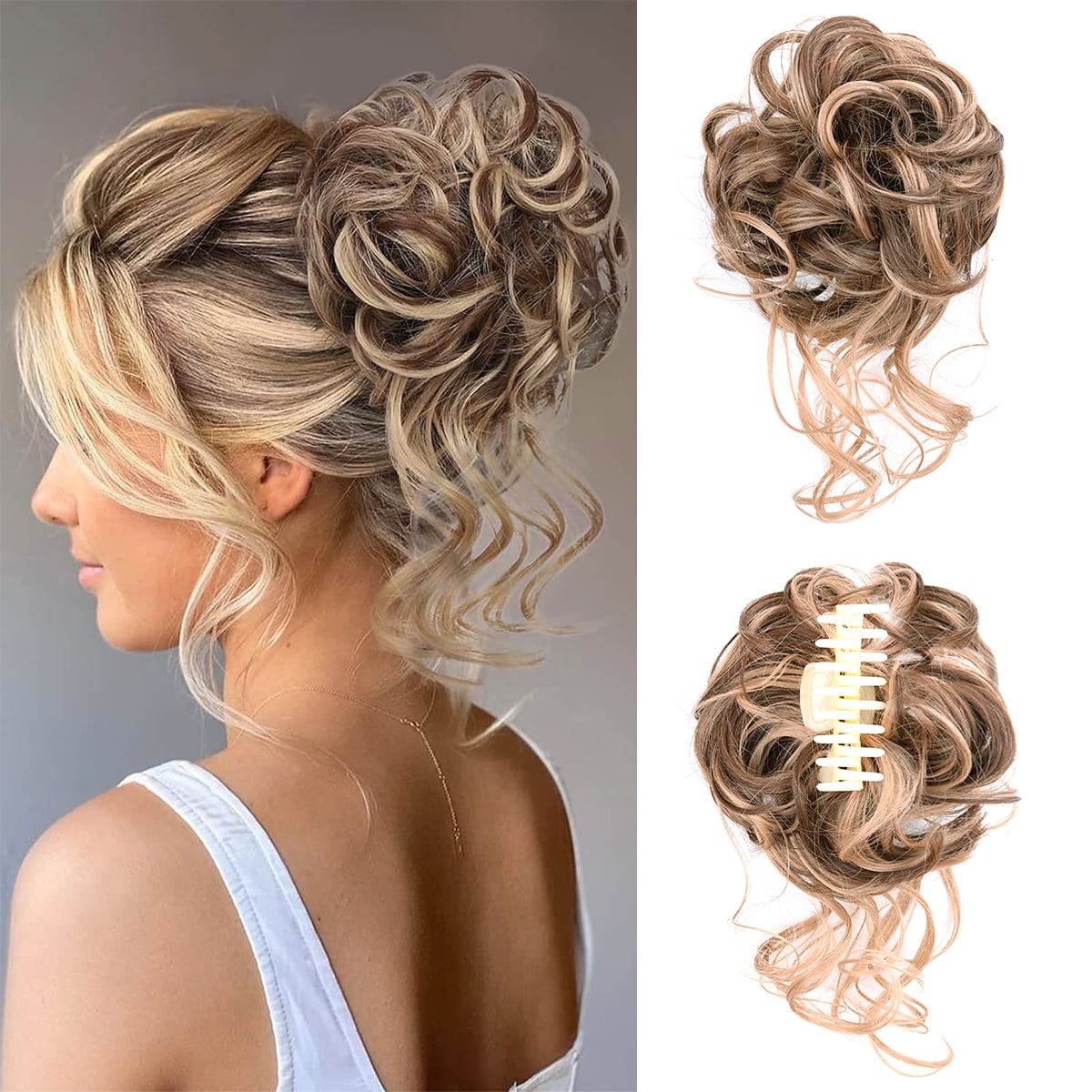 Chorliss Synthetic Claw Chignon Women Messy Curly Fluffy Hair Bun Clip In Ponytail Hair ...