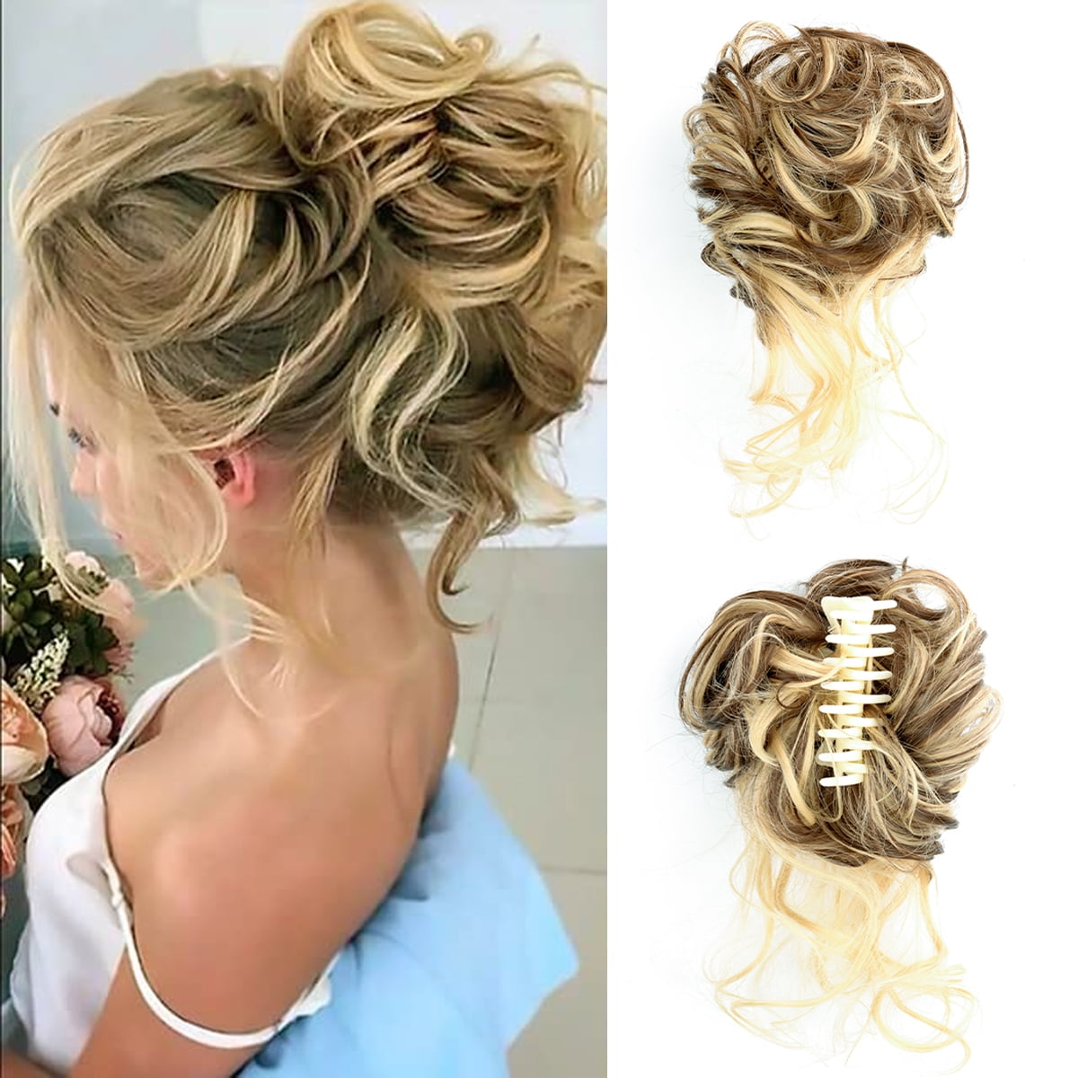 Chorliss Synthetic Claw Chignon Women Messy Curly Fluffy Hair Bun Clip In Ponytail Hair ...