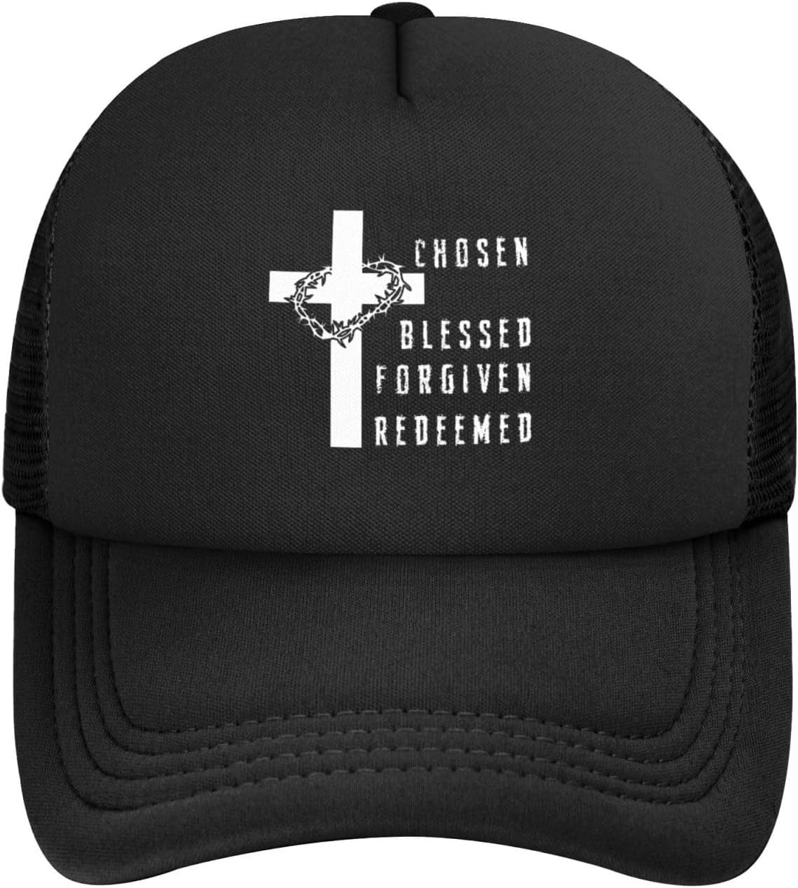 Chosen Blessed Forgiven Redeemed Trucker Hat High Crown Mesh Back ...