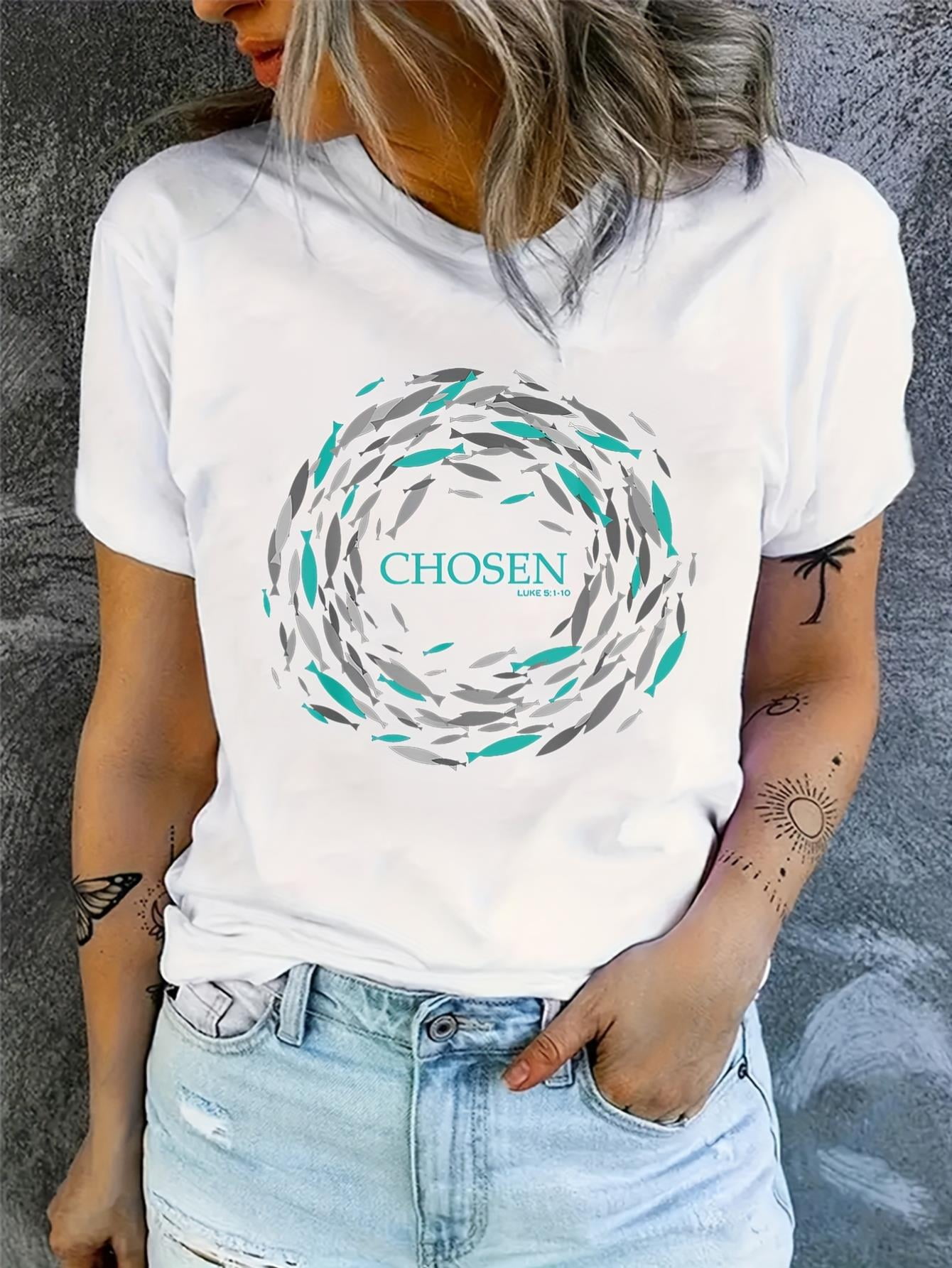 Chosen Fish Swim Against The Current Graphic Tee Women's Trendy Shirts ...