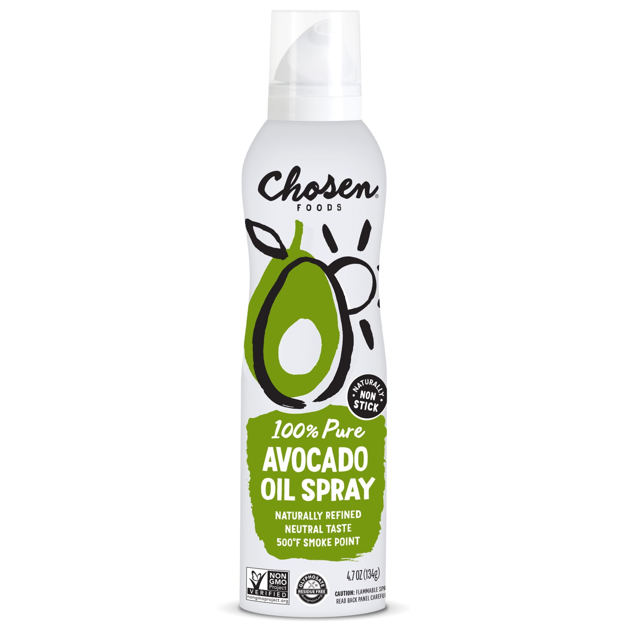Chosen Foods 100% Pure Avocado Oil SMRSpray 4.7 oz (1 Pack), Non-GMO ...
