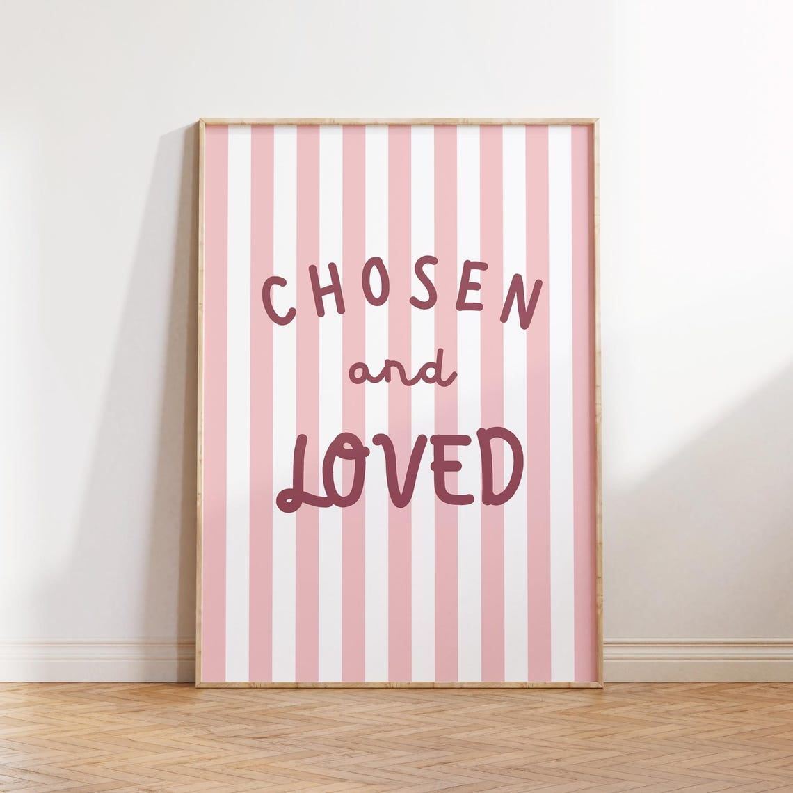 Chosen And Loved Bible Verse Print Pink Stripe Christian Wall Art For ...
