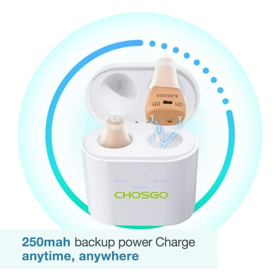 Rechargeable CIC Hearing Aids, Noise-Cancelling, Portable Case, 12 ...