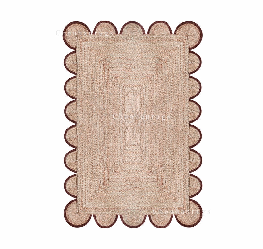 Chouhan Rugs Natural Jute Brown Scalloped Rug Bohemian Rug Decor Rug ...