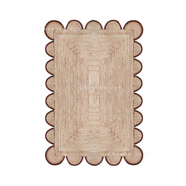 Chouhan Rugs Natural Jute Brown Scalloped Rug Bohemian Rug Decor Rug ...