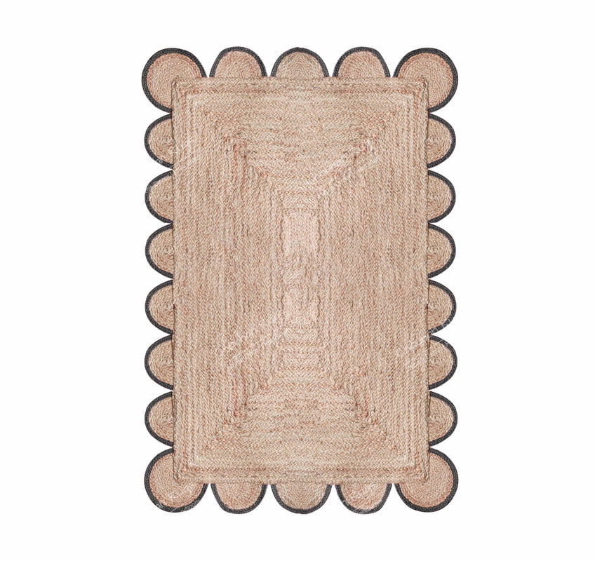 Chouhan Rugs Natural Jute Dark Grey Scalloped Rug Bohemian Rug Decor ...