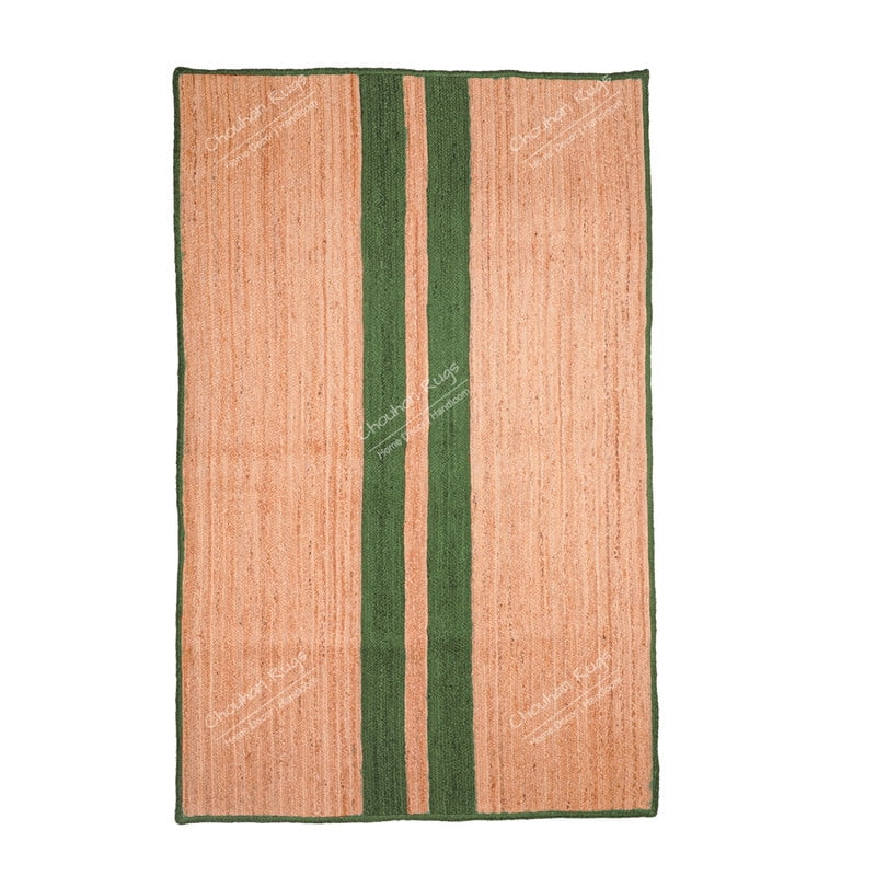 Chouhan Rugs Natural Jute Green Lined Rug Bohemian Rug Decor Rug ...