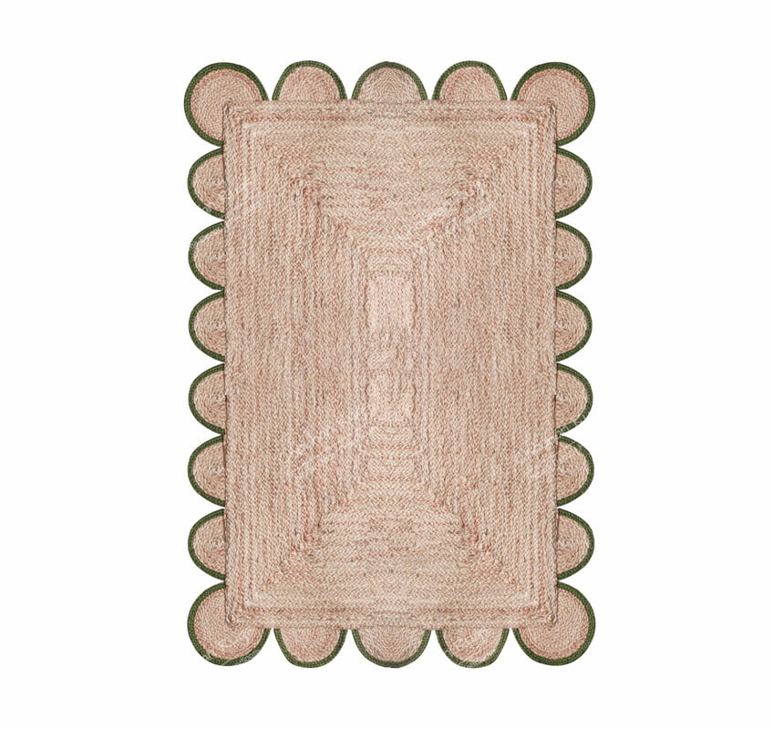 Chouhan Rugs Natural Jute Green Scalloped Rug Bohemian Rug Decor Rug ...