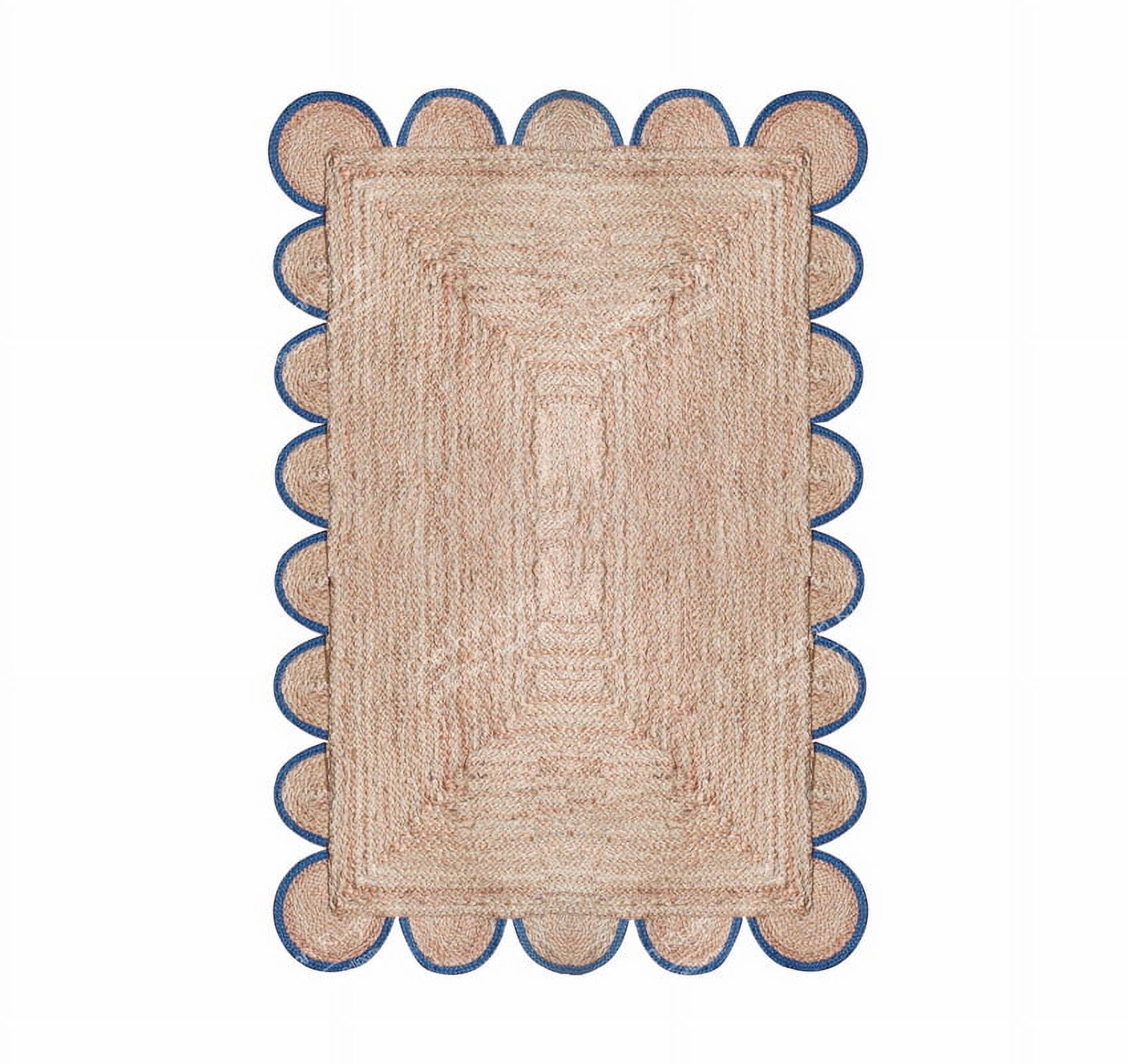 Chouhan Rugs Natural Jute Light Blue Scalloped Rug Bohemian Rug Decor ...